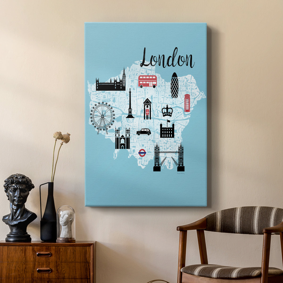 Latitude Run® City Graphic Map London -Custom Wrapped Gallery Cavas ...