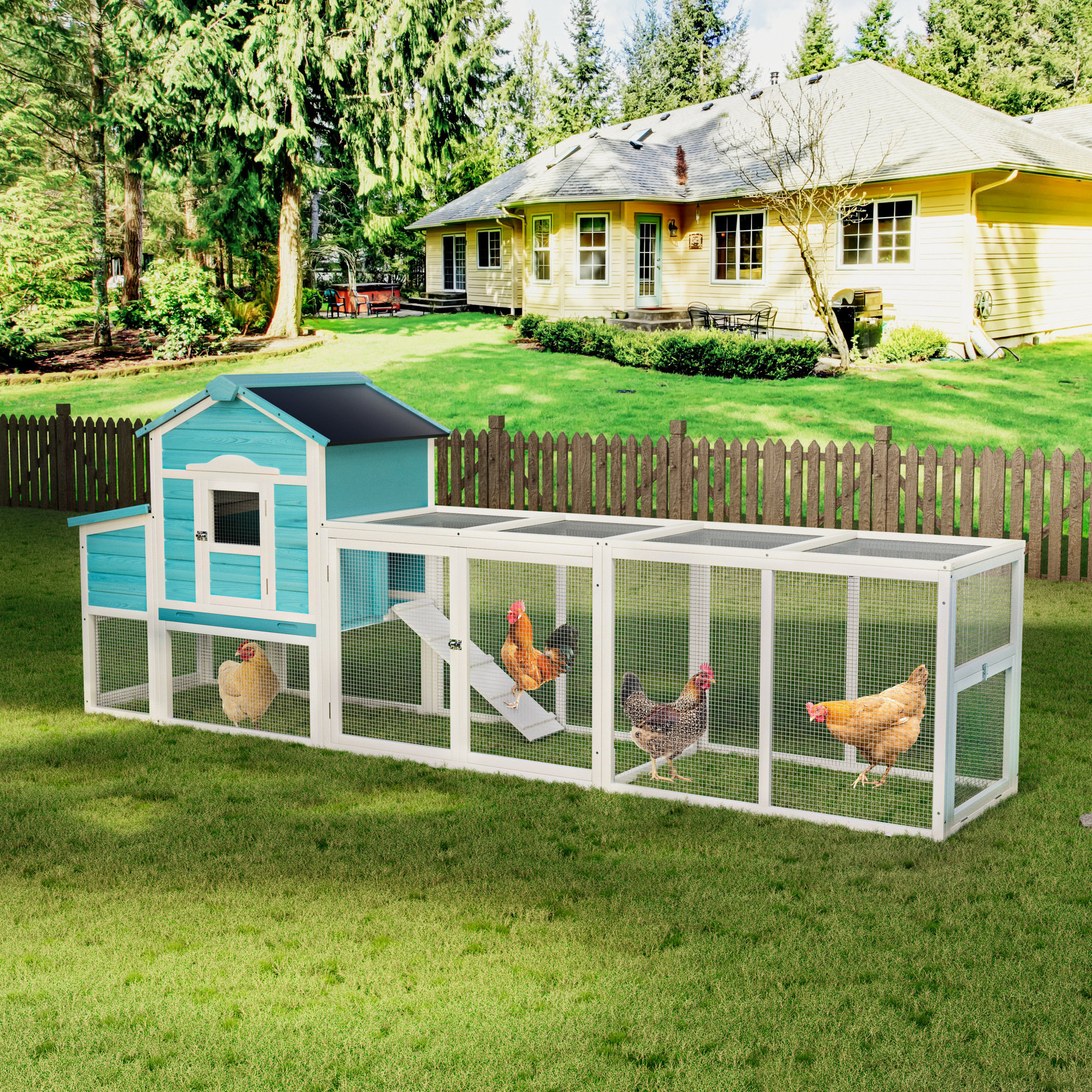 One Allium Way® Blue Wooden Poultry Cage With - Range Access, Secure ...
