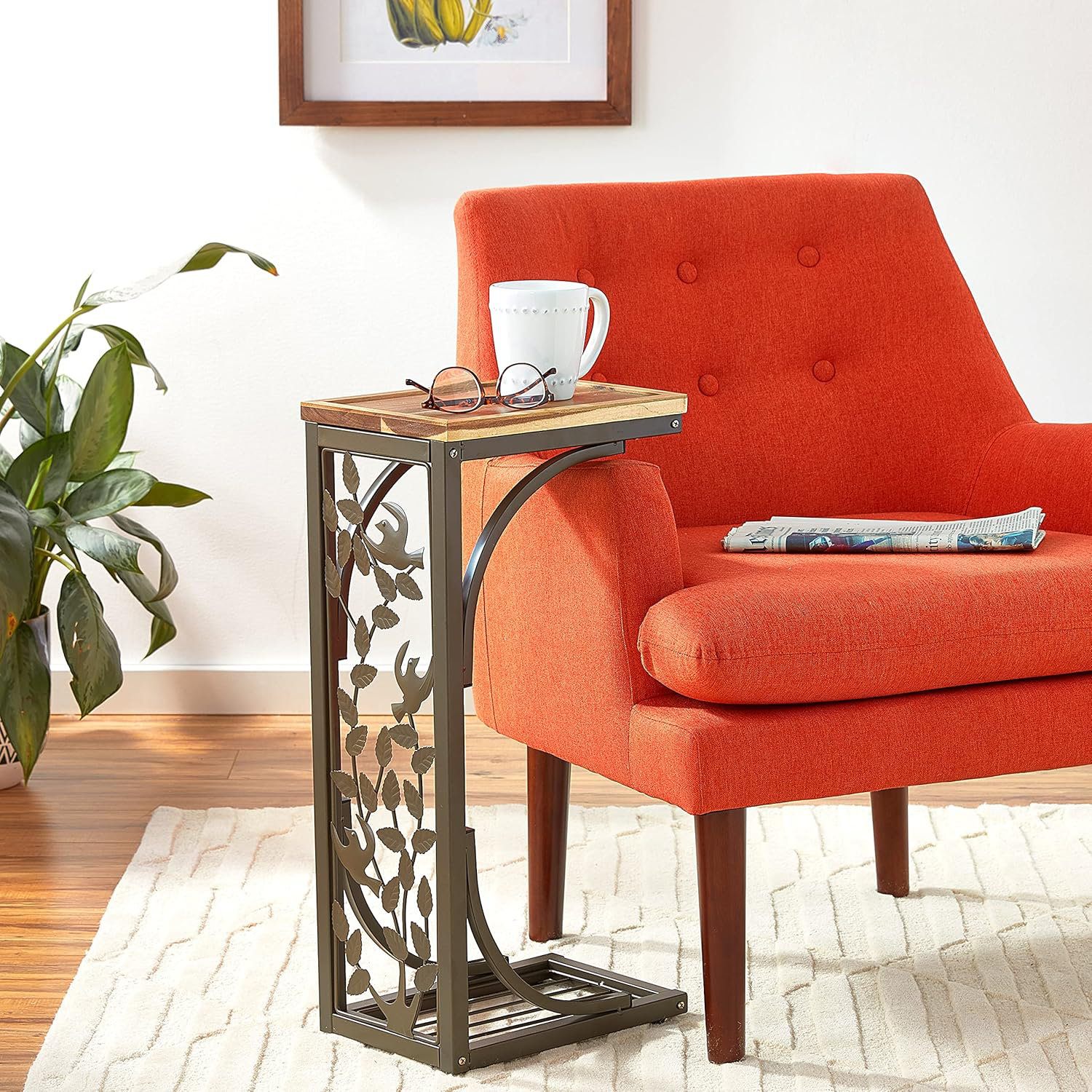 Red Barrel Studio Innovations 2’ Side Sofa Snack Table With Acacia Wood ...