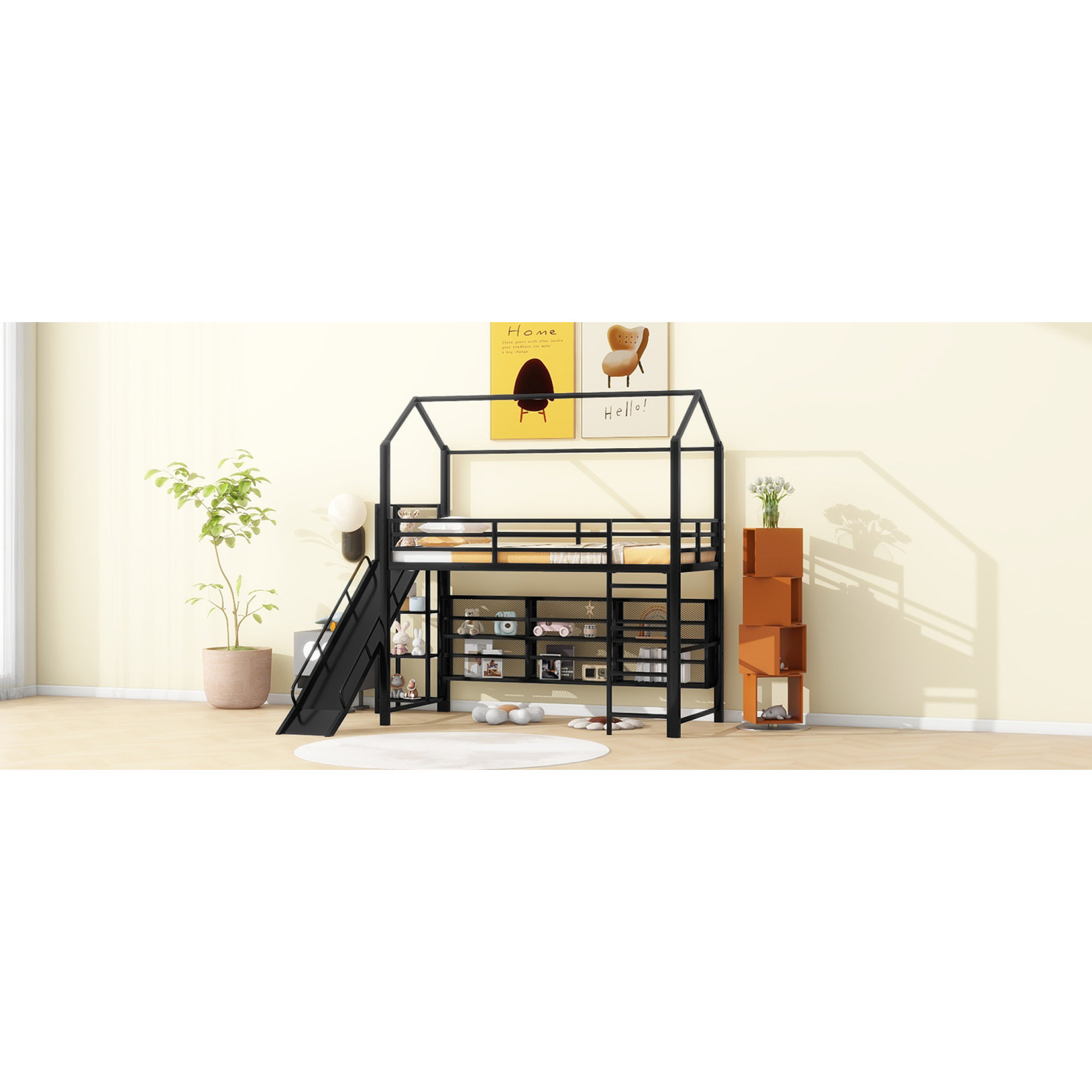 Harper Orchard Twin house loft bed: fun kids design with iron mesh ...