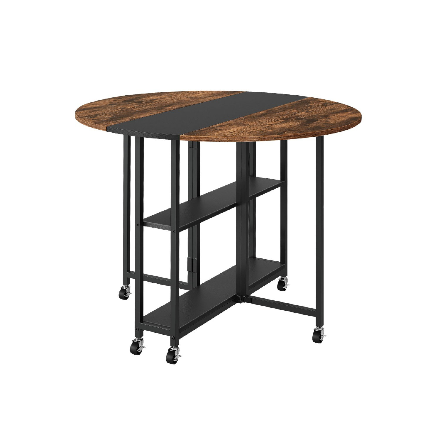 JETEHO Folding Dining Table With 6 Wheels And 2-Layer Storage Shelf ...