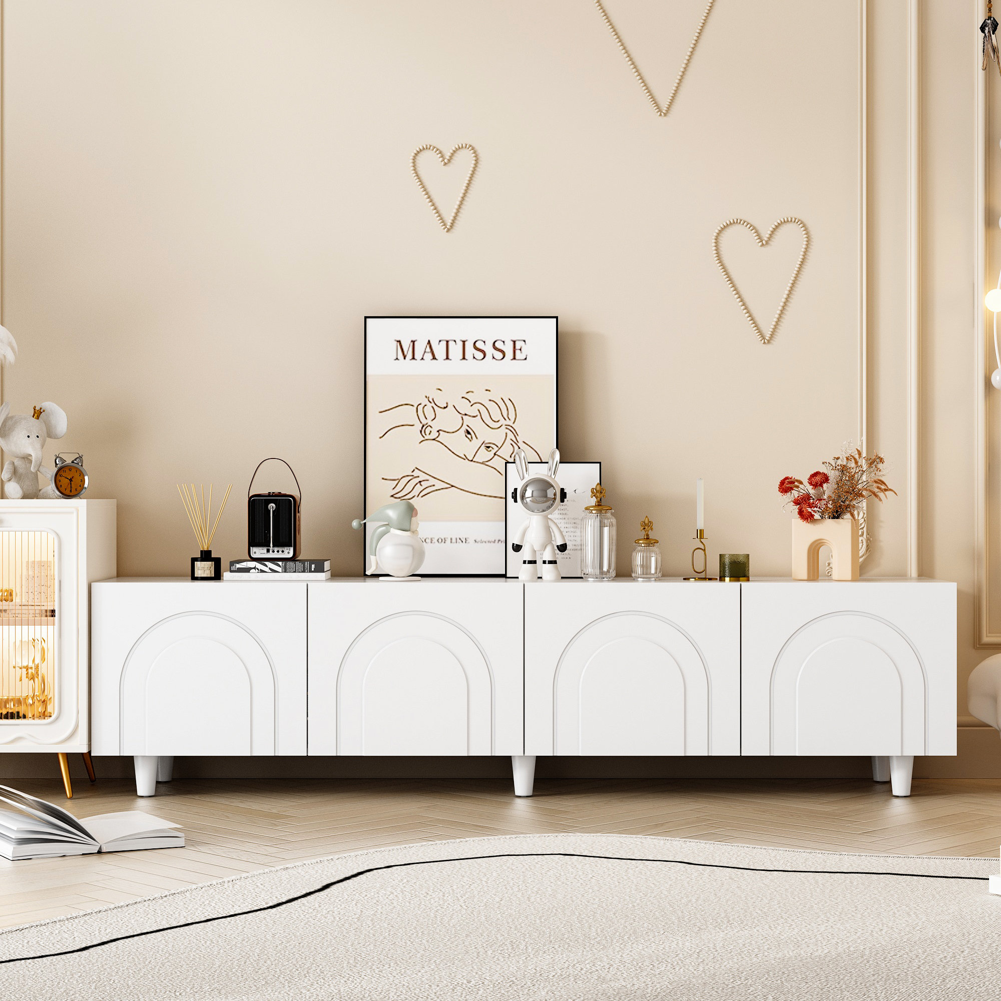 Corrigan Studio Modern Minimalist White TV Console With Soft-Close ...