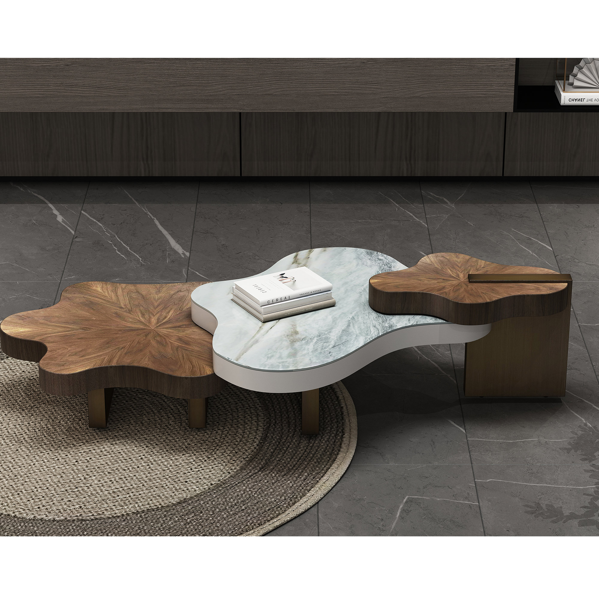 PillieFur Modern Luxury Cloud-Shaped Irregular Coffee Table Set ...