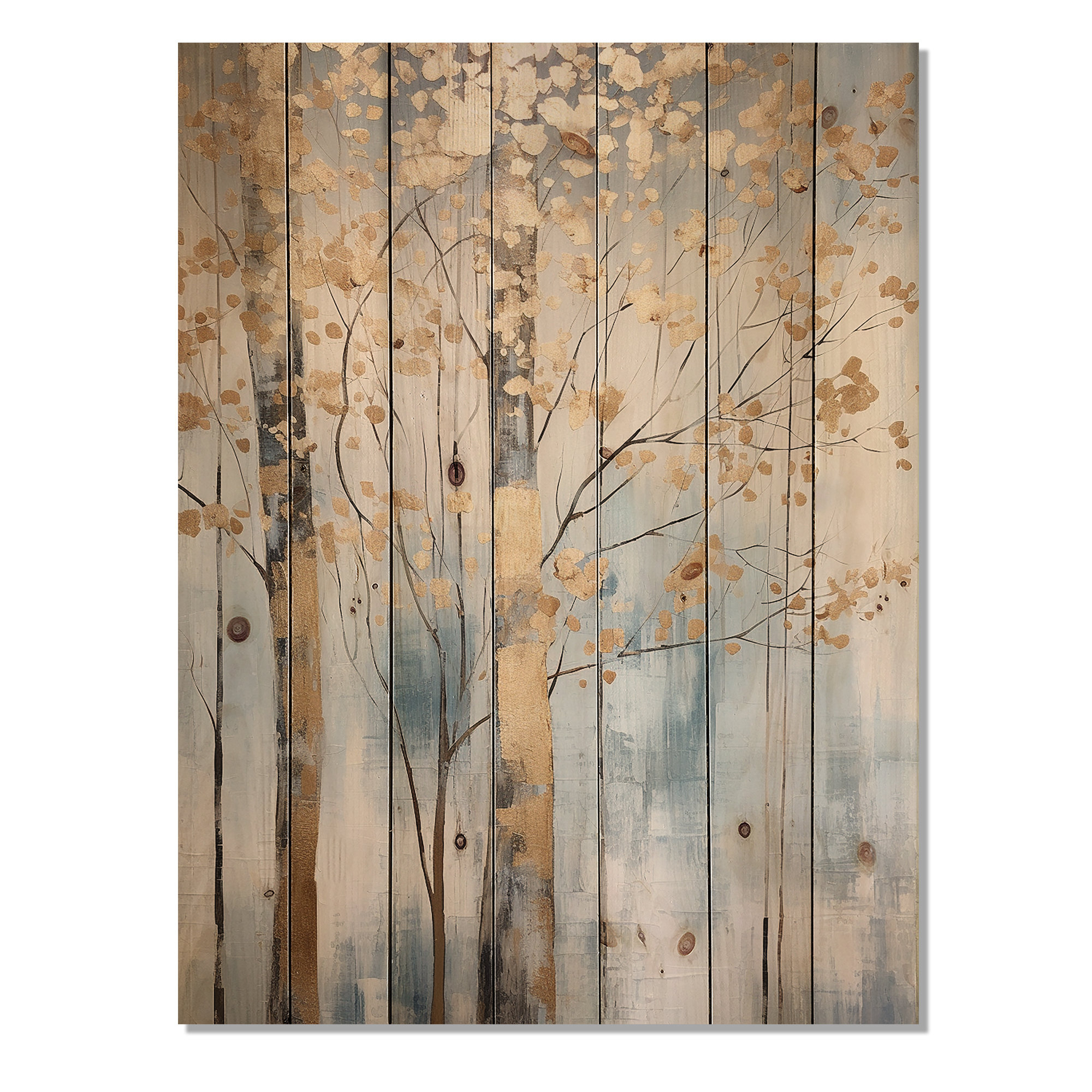 Design Art Gold And Blue Treasure Trees Scenery II - Landscapes Wood ...