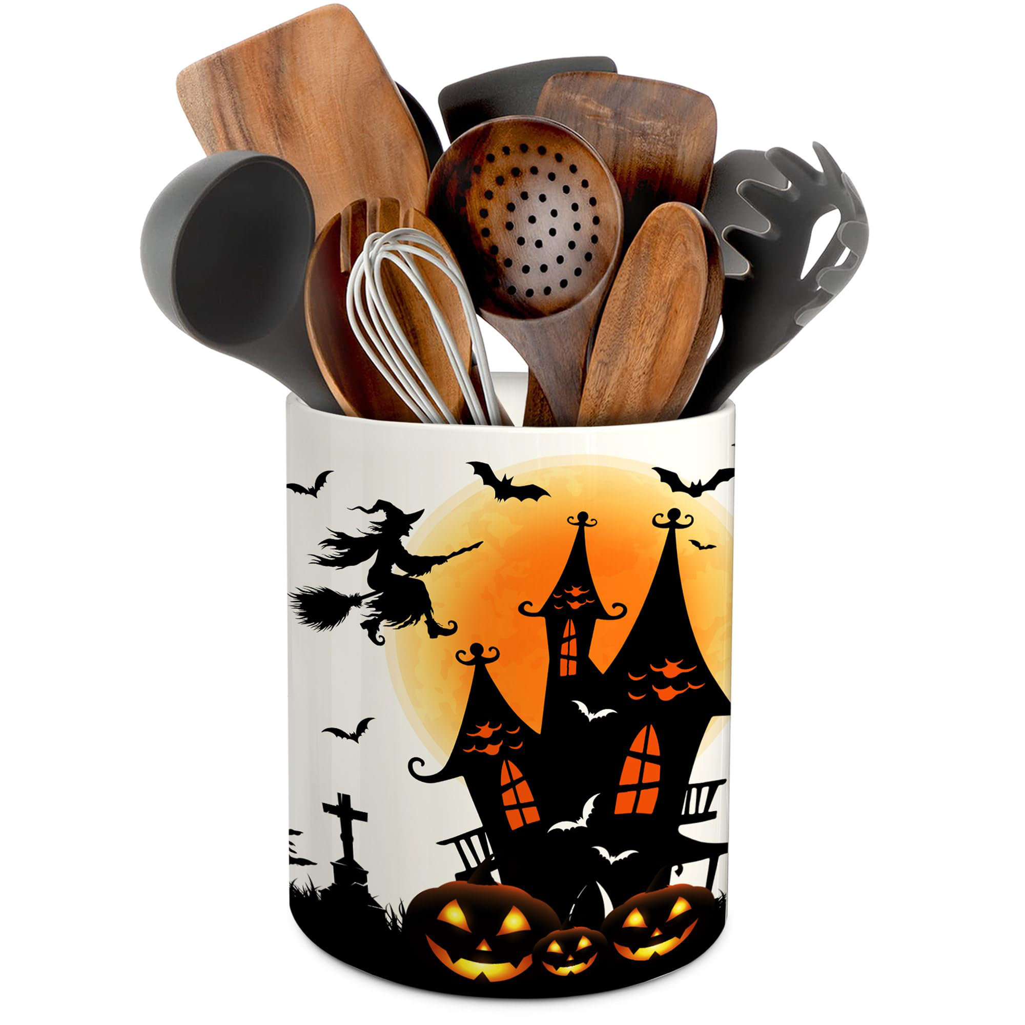 One Allium Way® Halloween Kitchen Decor Utensil Holder, Cute Halloween ...