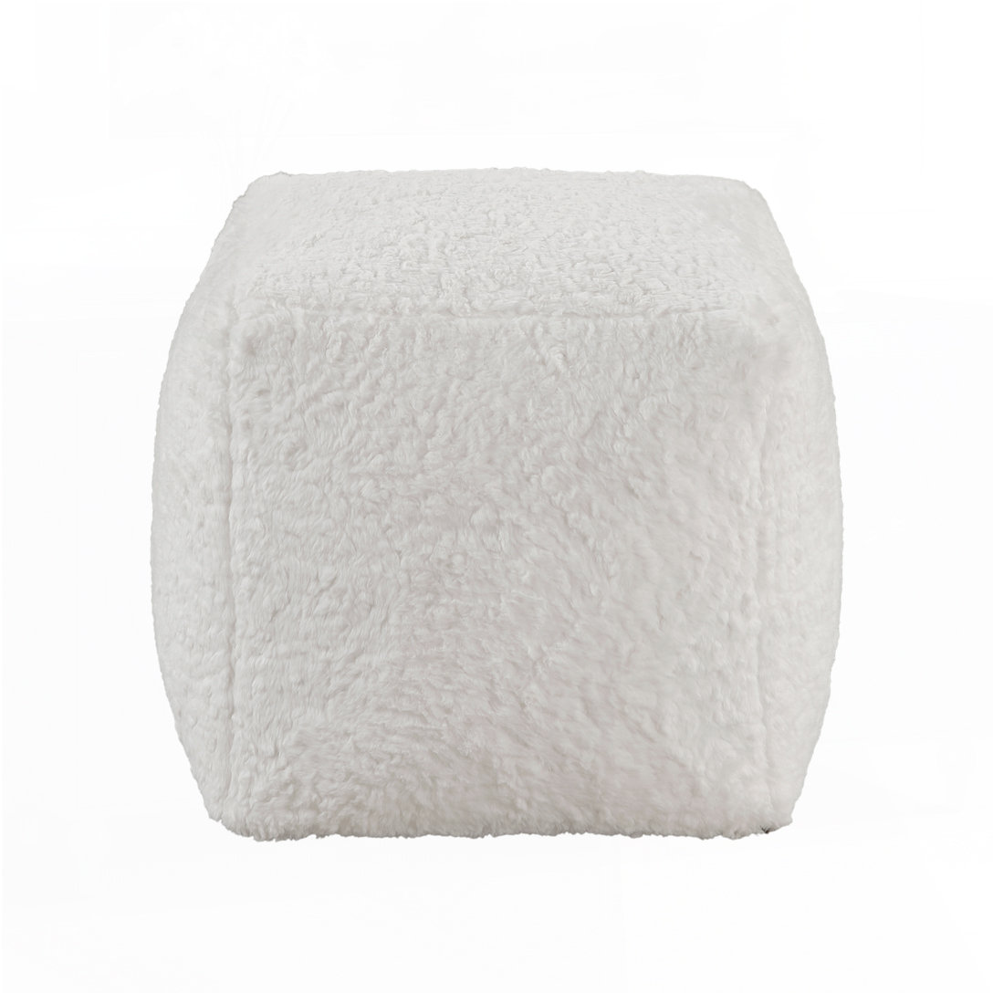 Latitude Run® Off-White Faux Fur Fabric Upholstered Ottoman | Wayfair