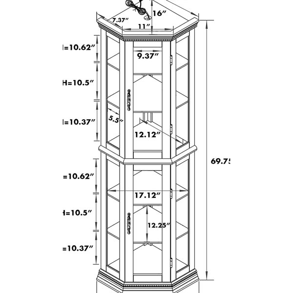 Astoria Grand Adjustable Shelf Curio Show, Cherry, Lights, Mirrored ...