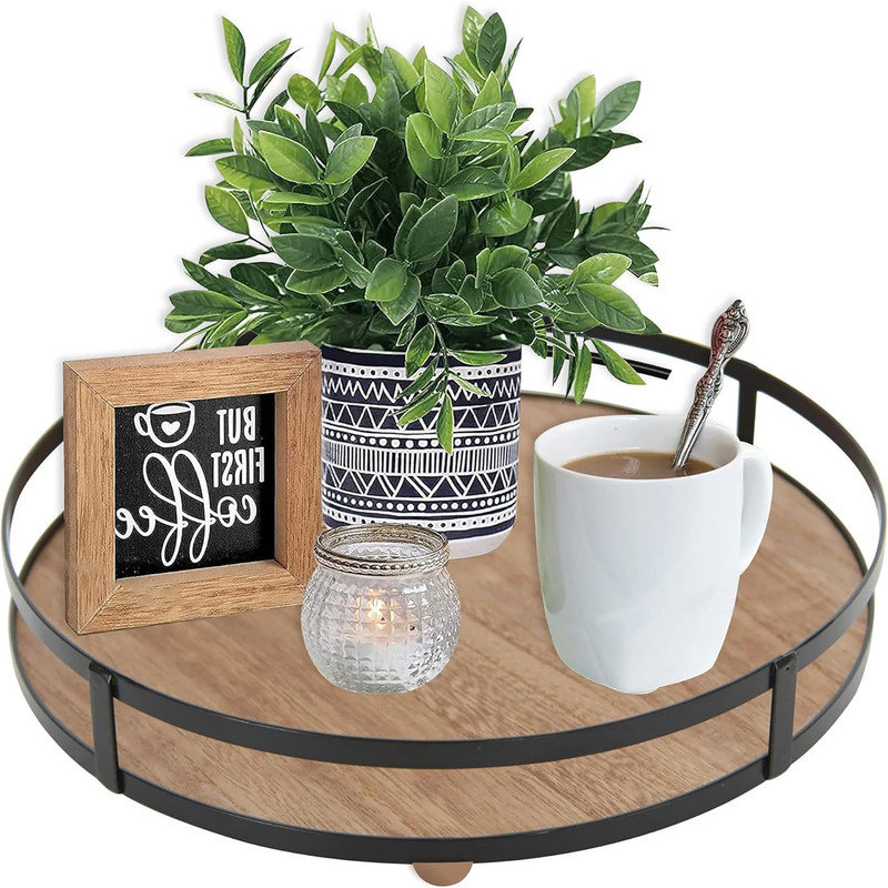 17 Stories Round Serving Tray with Metal Handle,Decorative Trays for ...