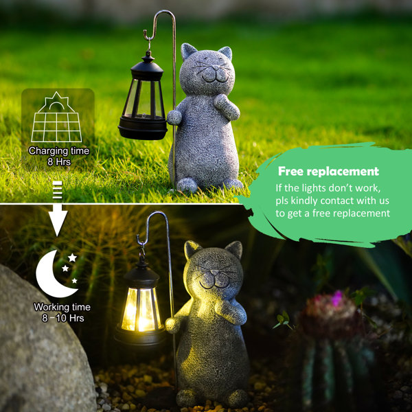 Trinx Erikas Solar Cat Garden Statue with Solar Lantern，Great Gifts for ...