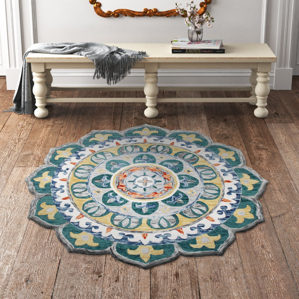 World Menagerie Teal Floral Mandala Area Rug | Wayfair