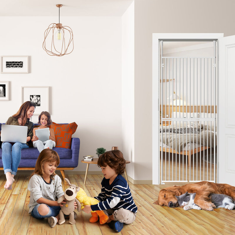 JTANGL Extra Tall Pet Gate, No Drill Pressure Mounted, Walk Through ...