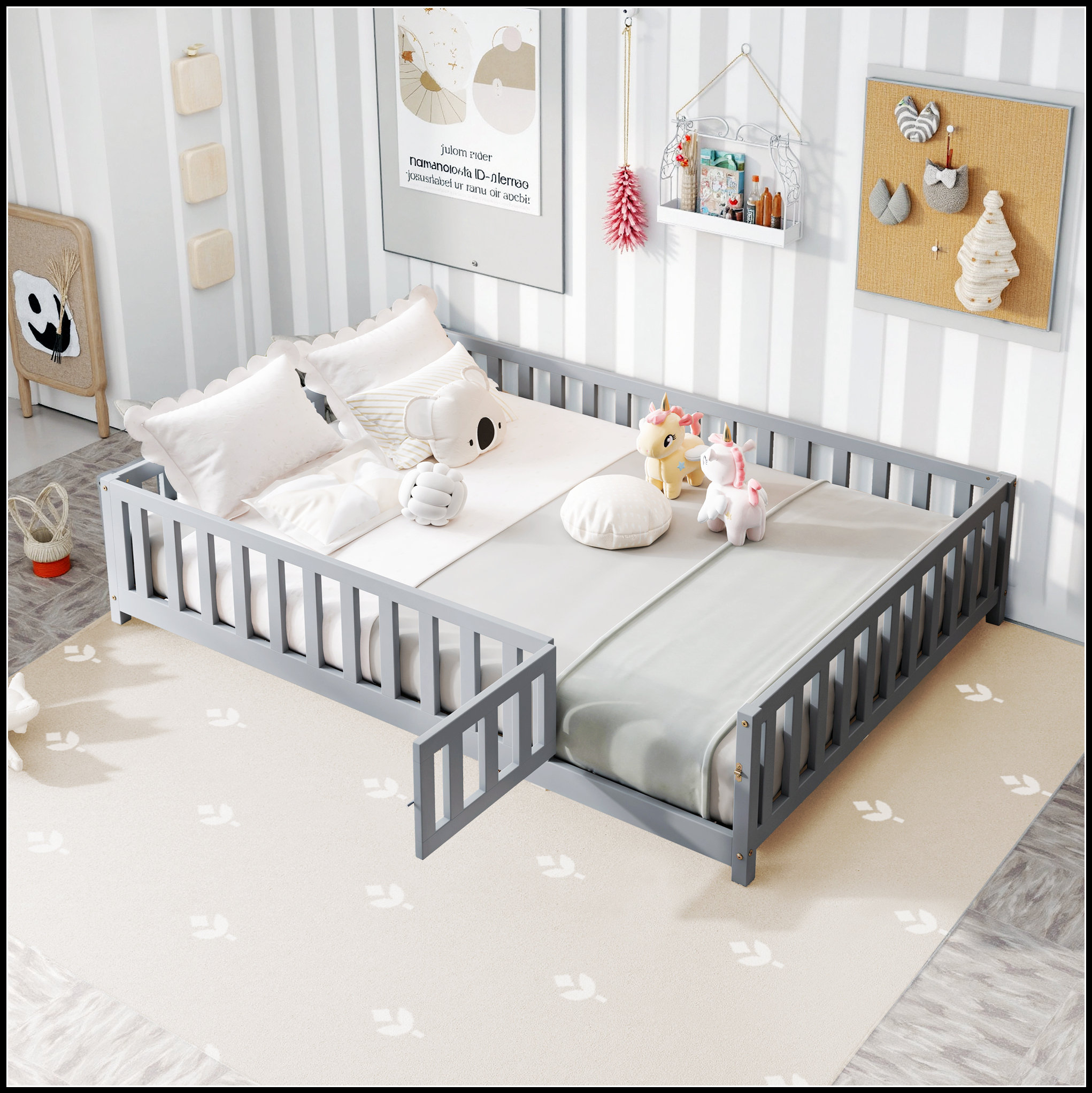 Harriet Bee Sturdy Pine and Engineered Wood Floor Platform Bed with ...