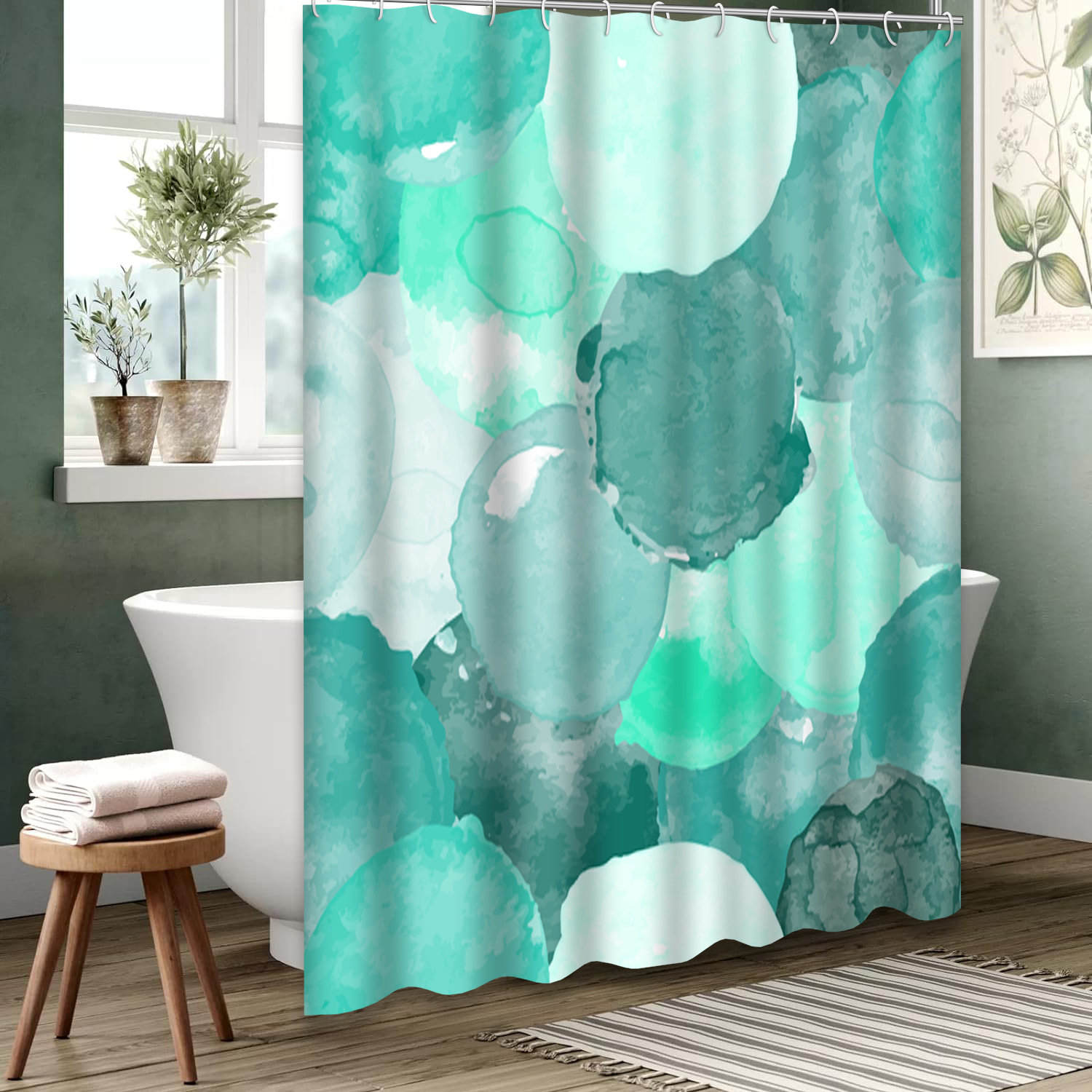 FYATHM Cyan Blue Waterproof Shower Curtain,Watercolor Wallpaper Surface ...