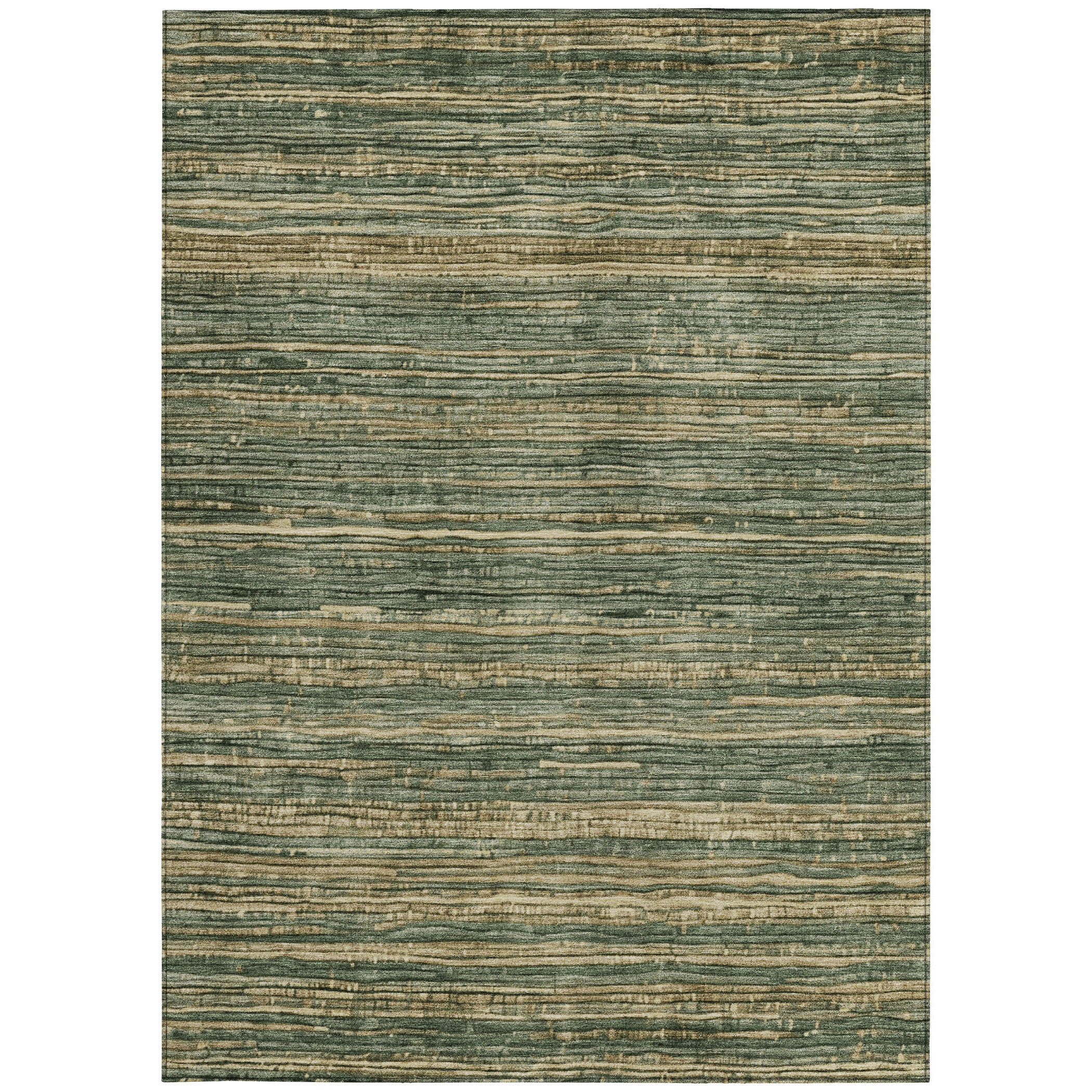 Orren Ellis 10' X 14' Fern Green And Charcoal Striped Washable Indoor ...