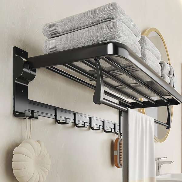dVault Foldable Bathroom Wall Mounted Towel Rack With Towel Bar And ...