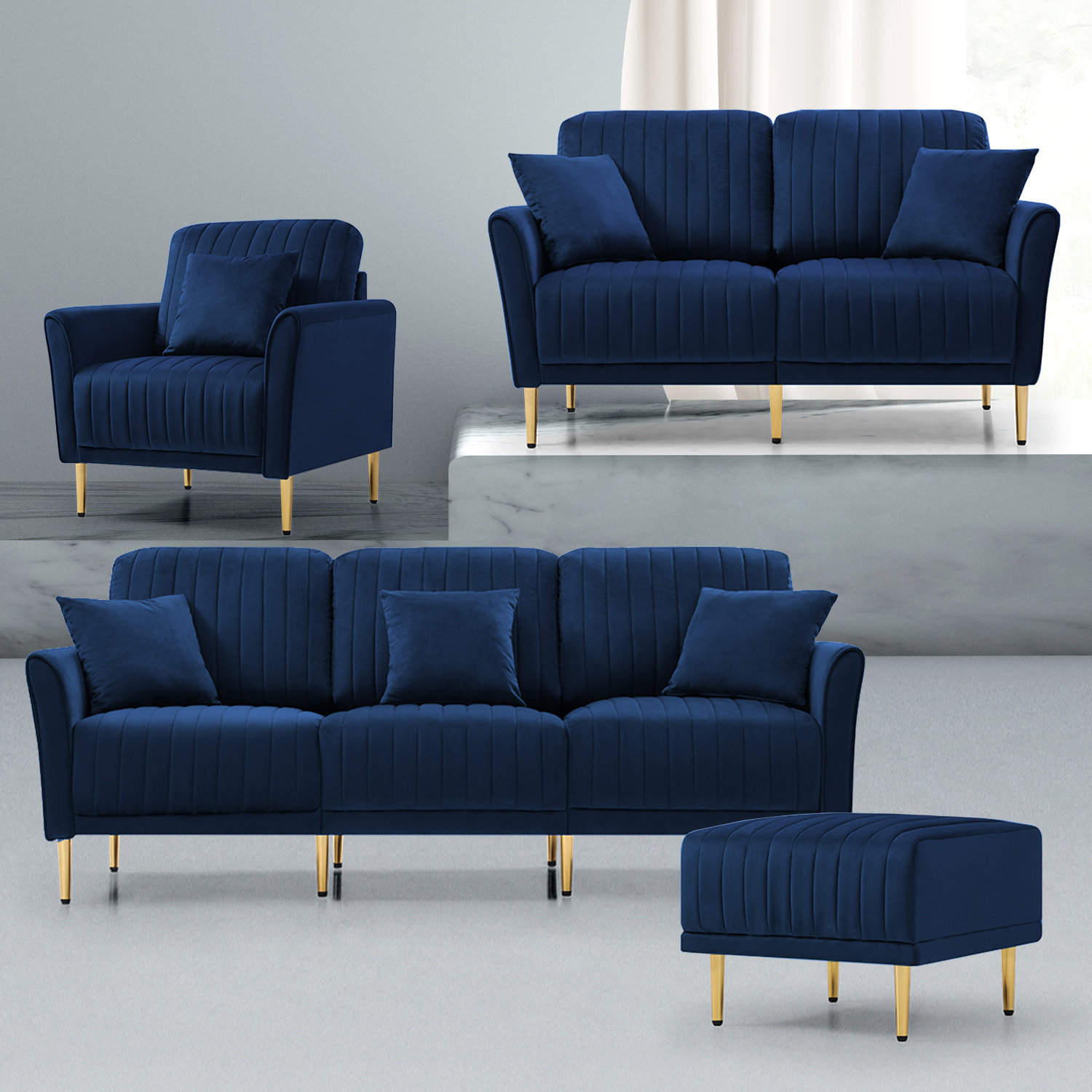 Everly Quinn Anzal 4 - Piece Velvet Living Room Set & Reviews | Wayfair