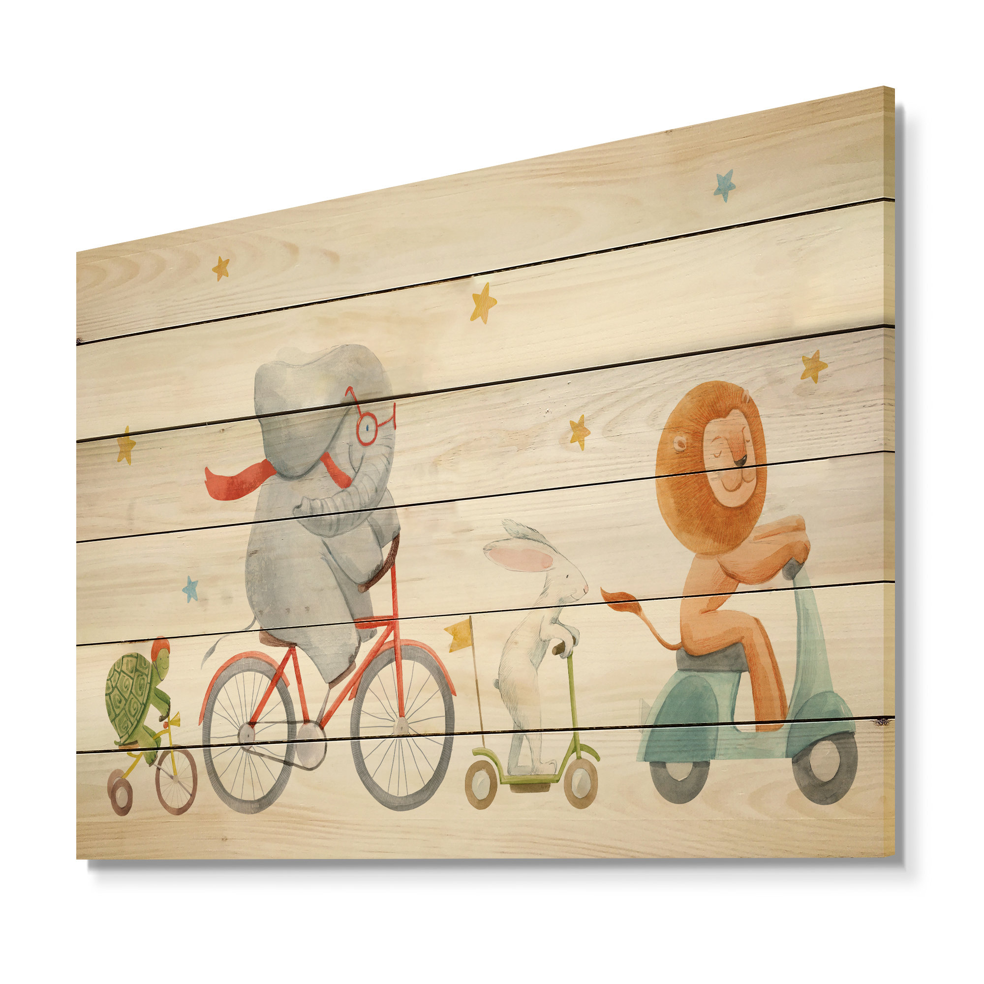 Zoomie Kids Cute Animals On Bicycle - Traditional Wood Wall Art Panels ...