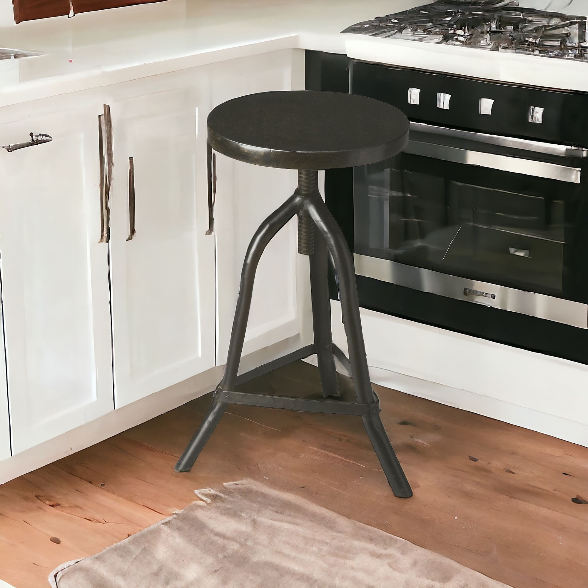 Williston Forge Black Iron Backless Adjustable Height Bar Chair ...