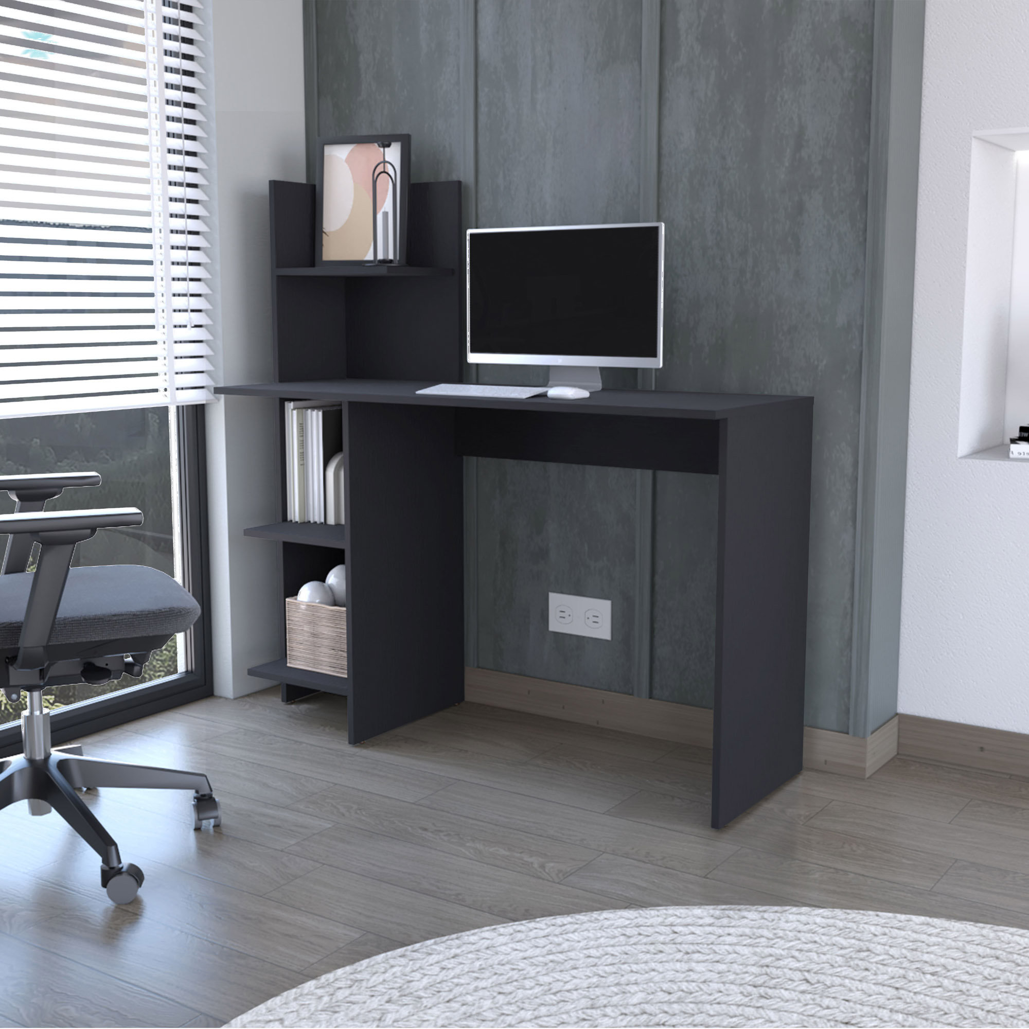 Ivy Bronx Tecoa Writing Desk With Four Shelves | Wayfair
