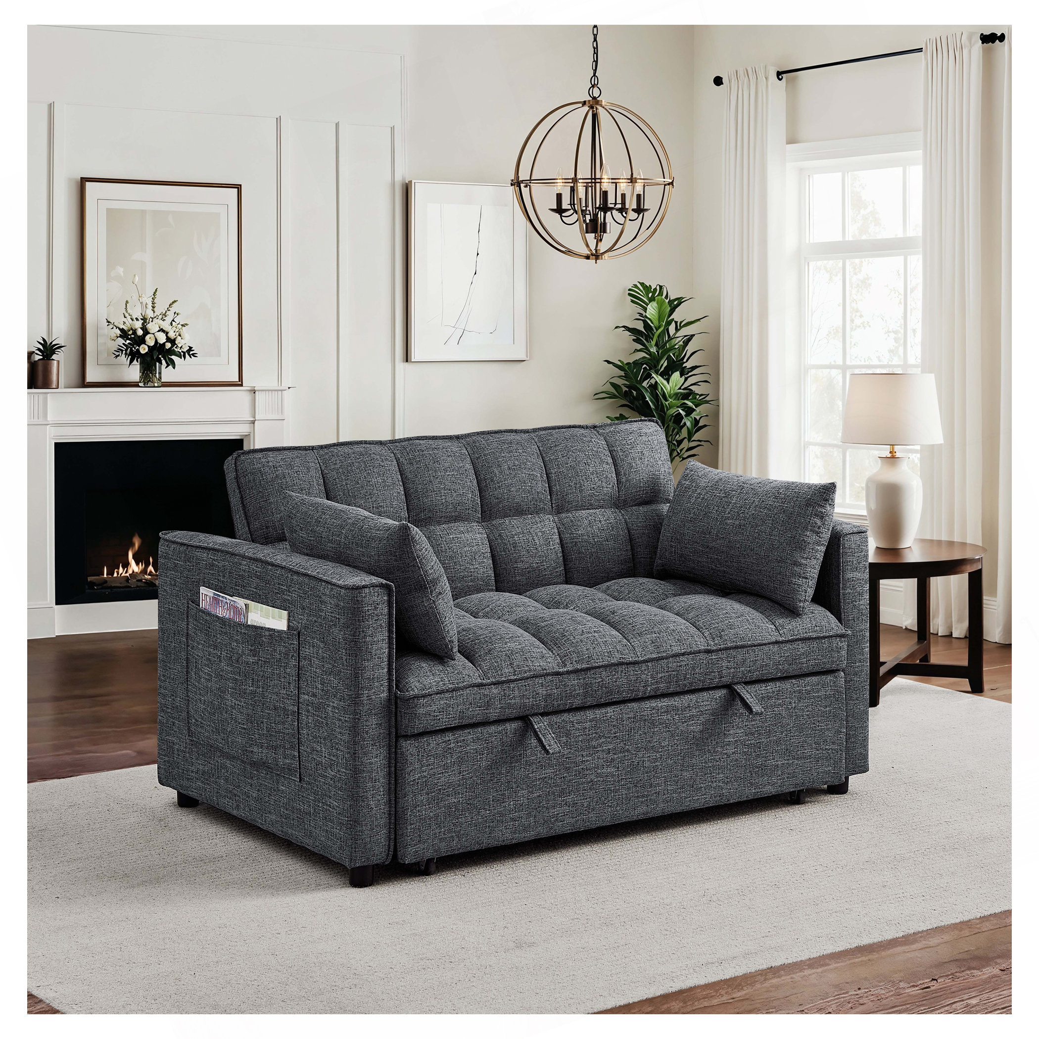 Ebern Designs Sienna Tufted Convertible Sleeper Sofa with Chaise ...