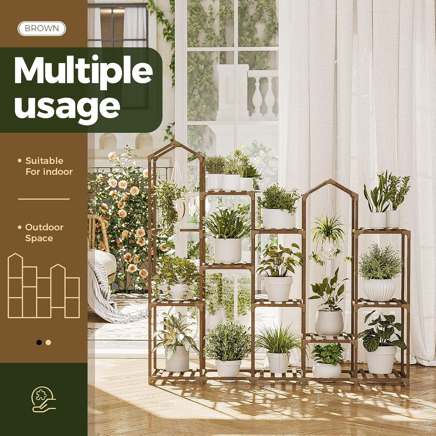 Arlmont & Co. Corner Plant Stand Indoor Tall Plant Shelf Outdoor Wood ...