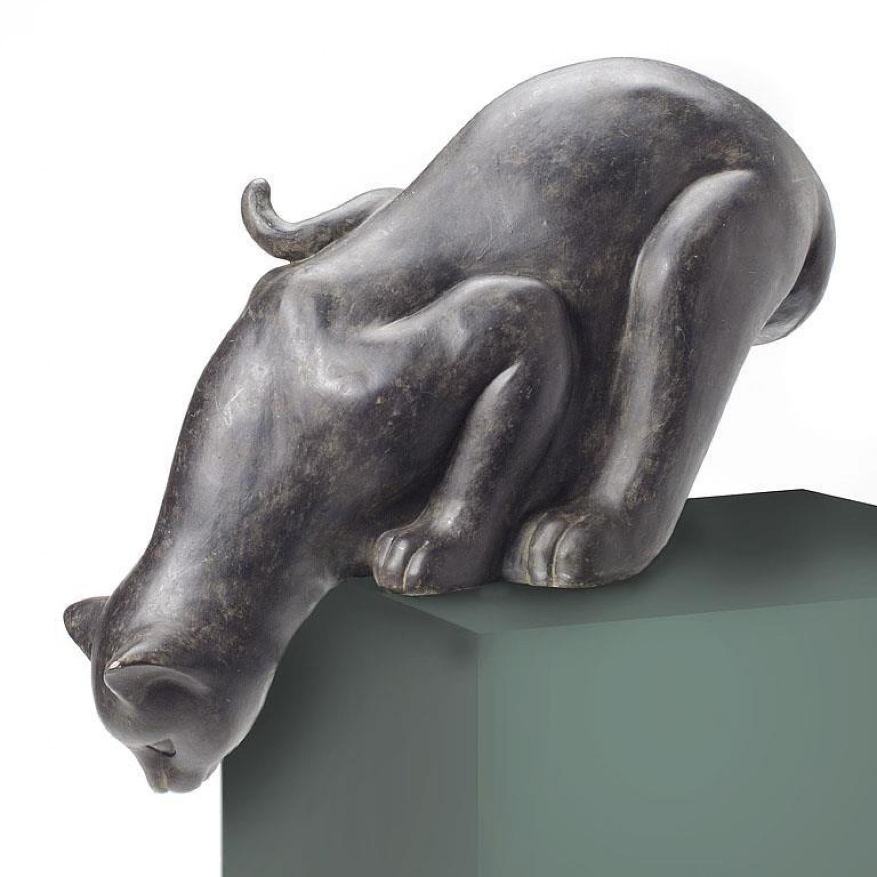 Millwood Pines Antique Black Cat Peering Over Edge Figurine | Wayfair