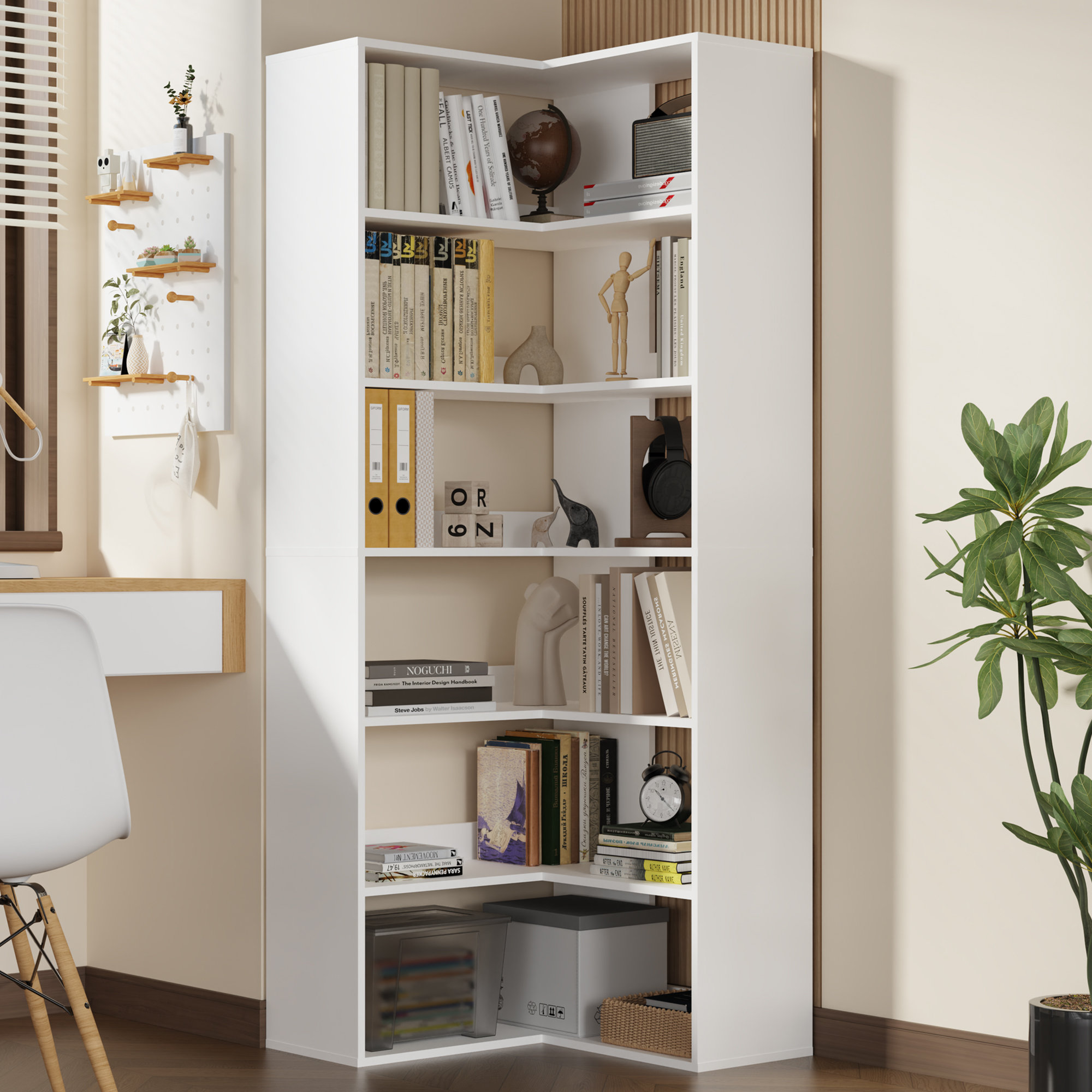 Ebern Designs 71" Tall Corner Bookshelf, 6 Tier L-Shape Corner Shelf ...