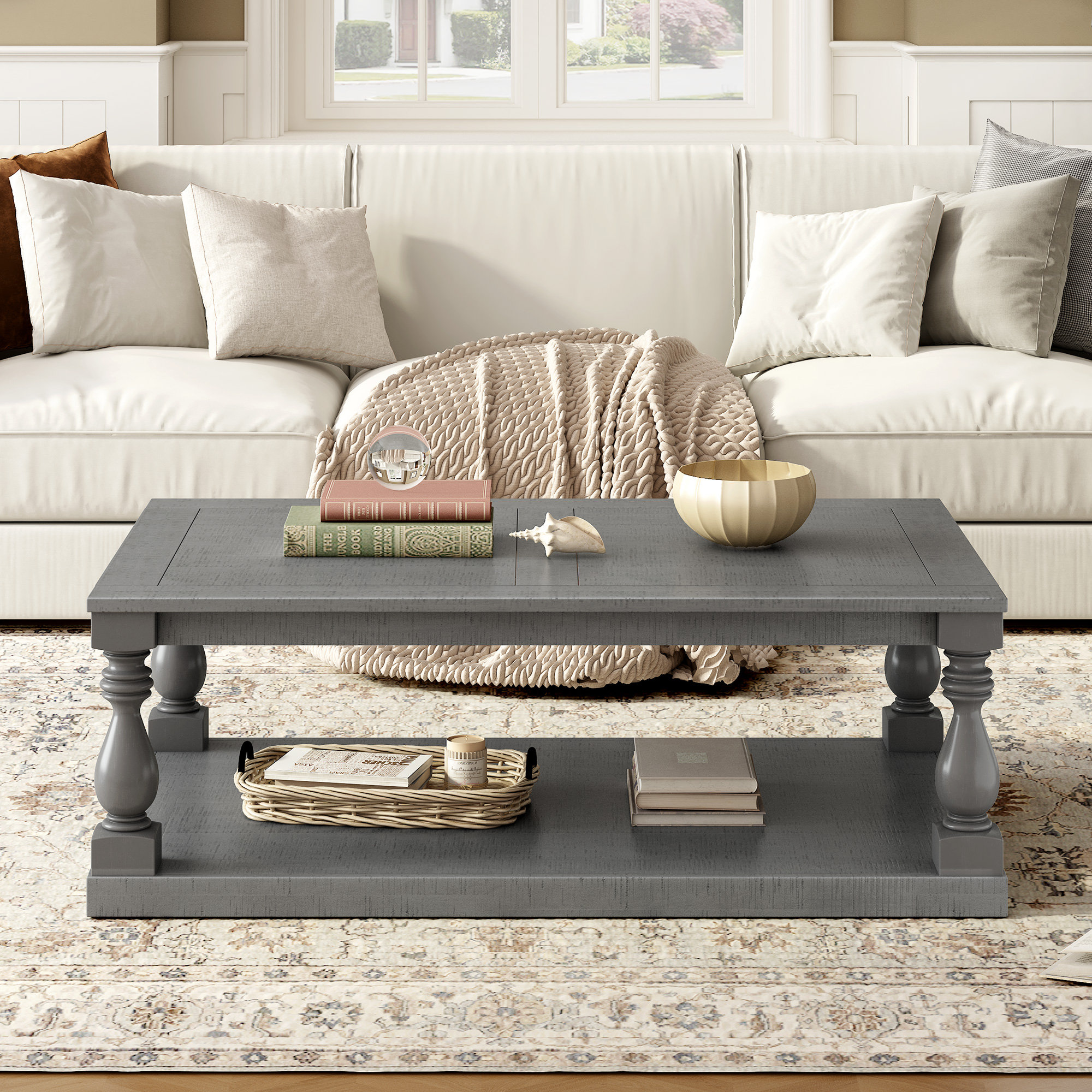 Lark Manor™ Vintage Coffee Table Featuring Artistic Vase Column Legs ...