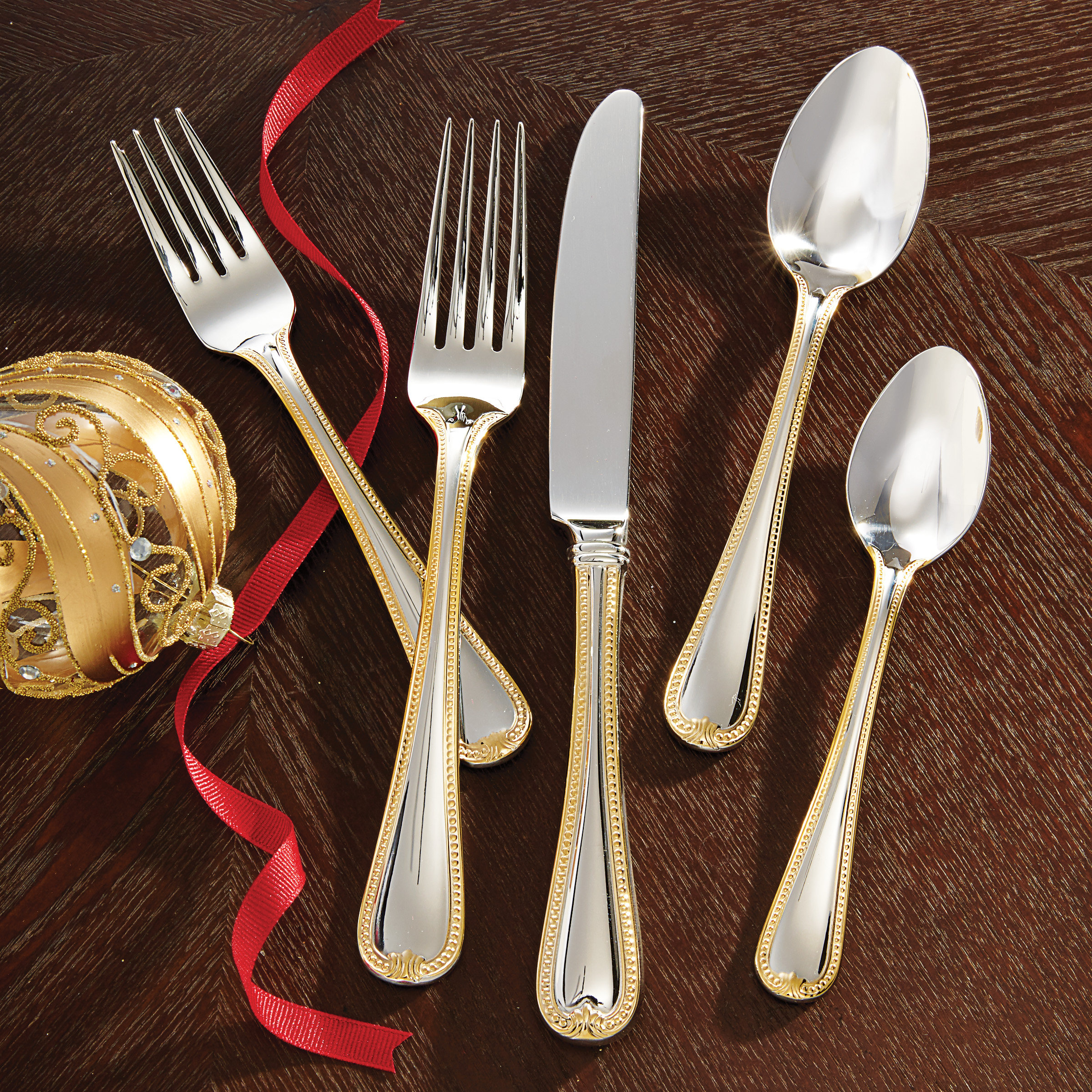Lenox Vintage Jewel Gold 5 Piece 18/10 Stainless Steel Flatware Set ...