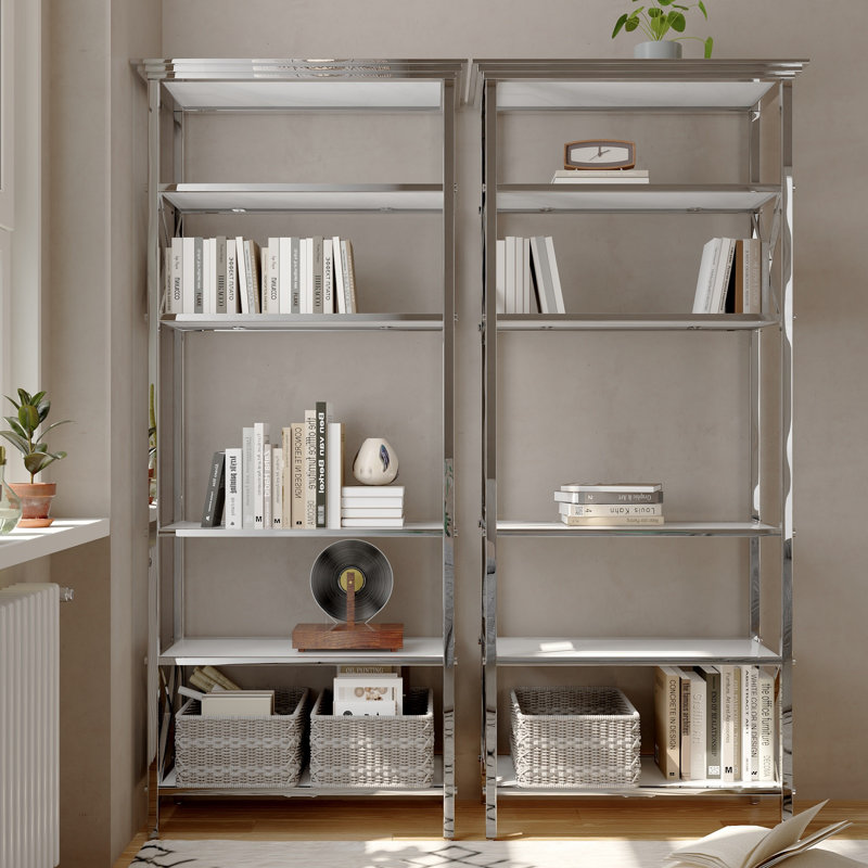 Rebrilliant Reymi Silver Bookcase with Open Shelf Srorage | Wayfair