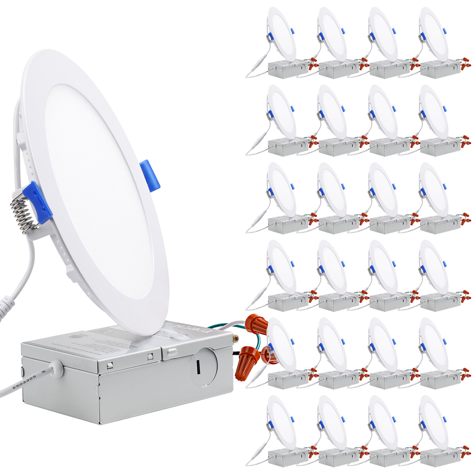 TORCHSTAR 6 Inch Ultra-Thin LED Recessed Lighting with J-Box, 12W ...