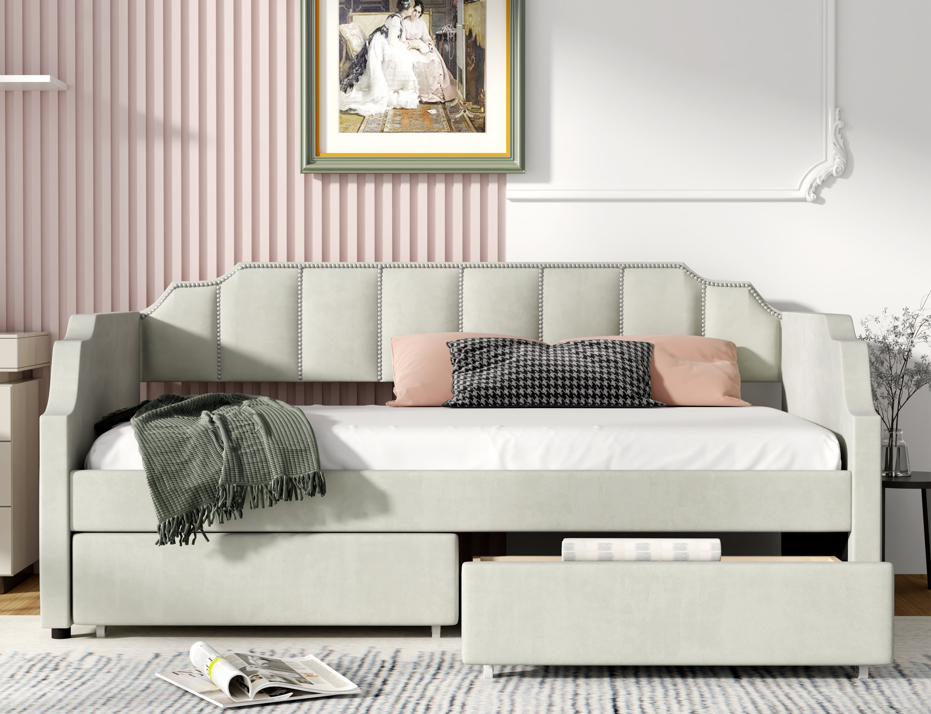 Red Barrel Studio Reetal Twin Size Upholstered Daybed With Drawers ...