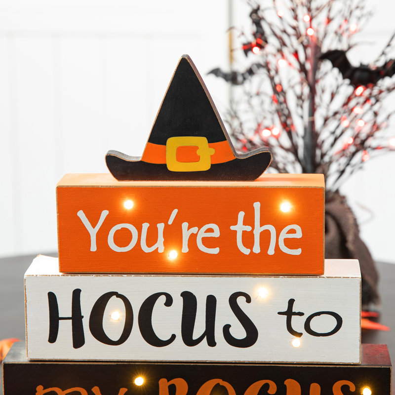 The Holiday Aisle® Halloween Wooden Lighted Witch/Word Block Table ...