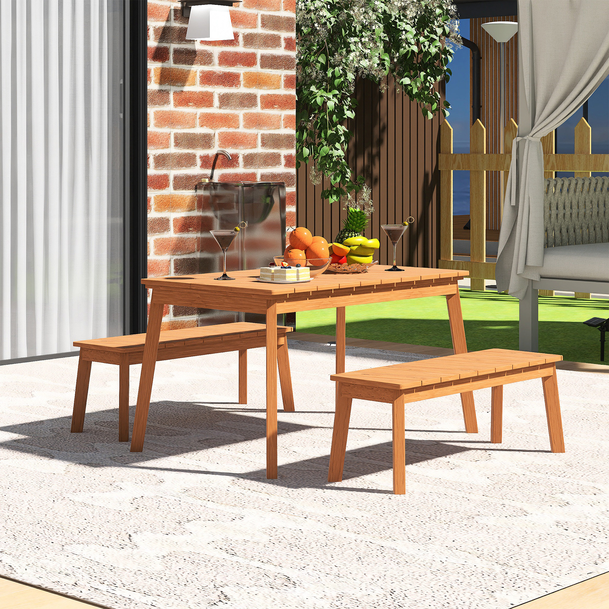 ATVOF Acacia Wood Table Bench Dining Set For Outdoor & Indoor Furniture ...