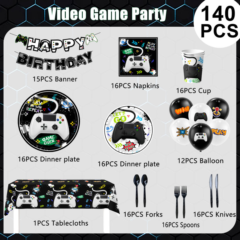 The Party Aisle™ Black and White Video Game Party Decorations | Wayfair