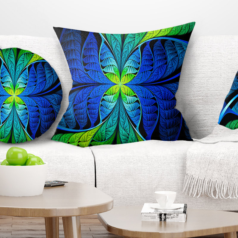 Design Art Blue Green Fractal Stained Glass - Abstract Printed Pillow ...