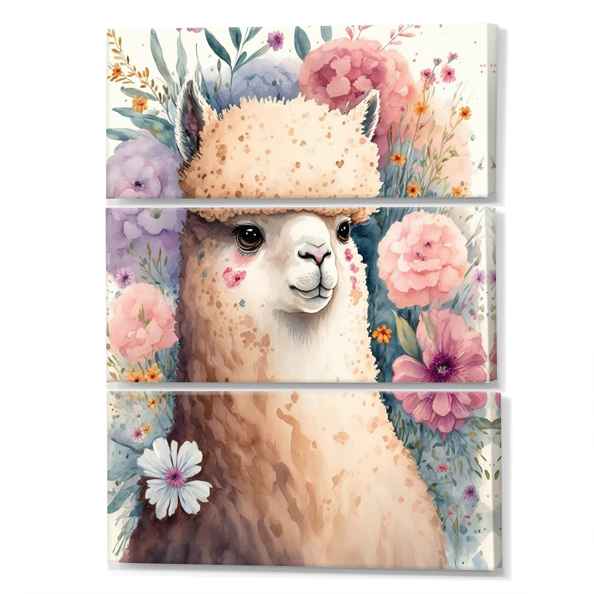 Design Art Flower Alpaca Watercolour IV - Animals Llama Canvas Wall Art ...