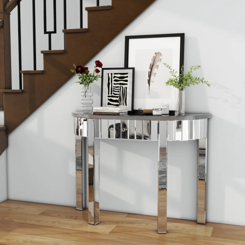 Everly Quinn Mirrored Half Moon Console Table | Wayfair