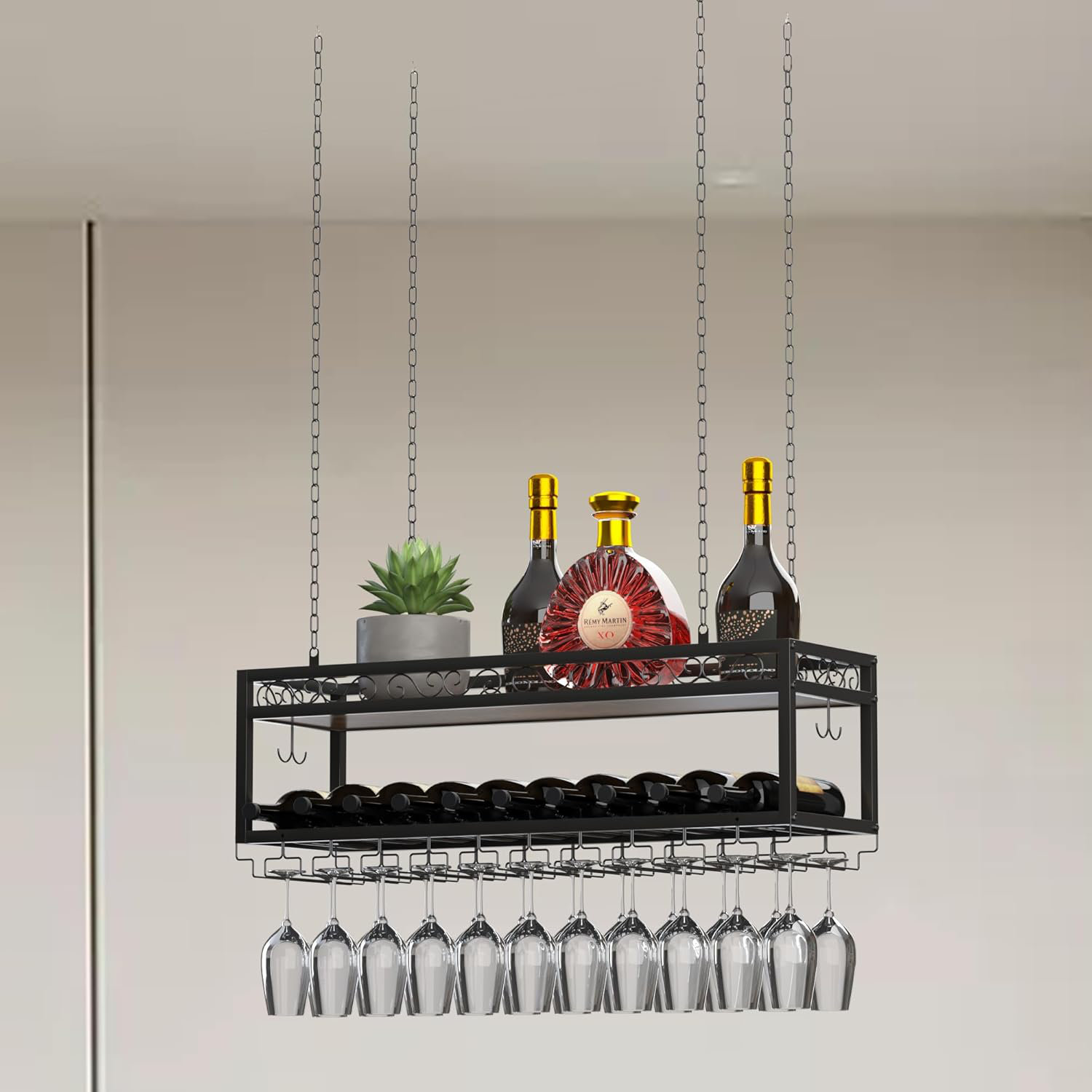 Williston Forge Ceiling Wall Wine Glass Rack Double-Layer Wall Mounted ...