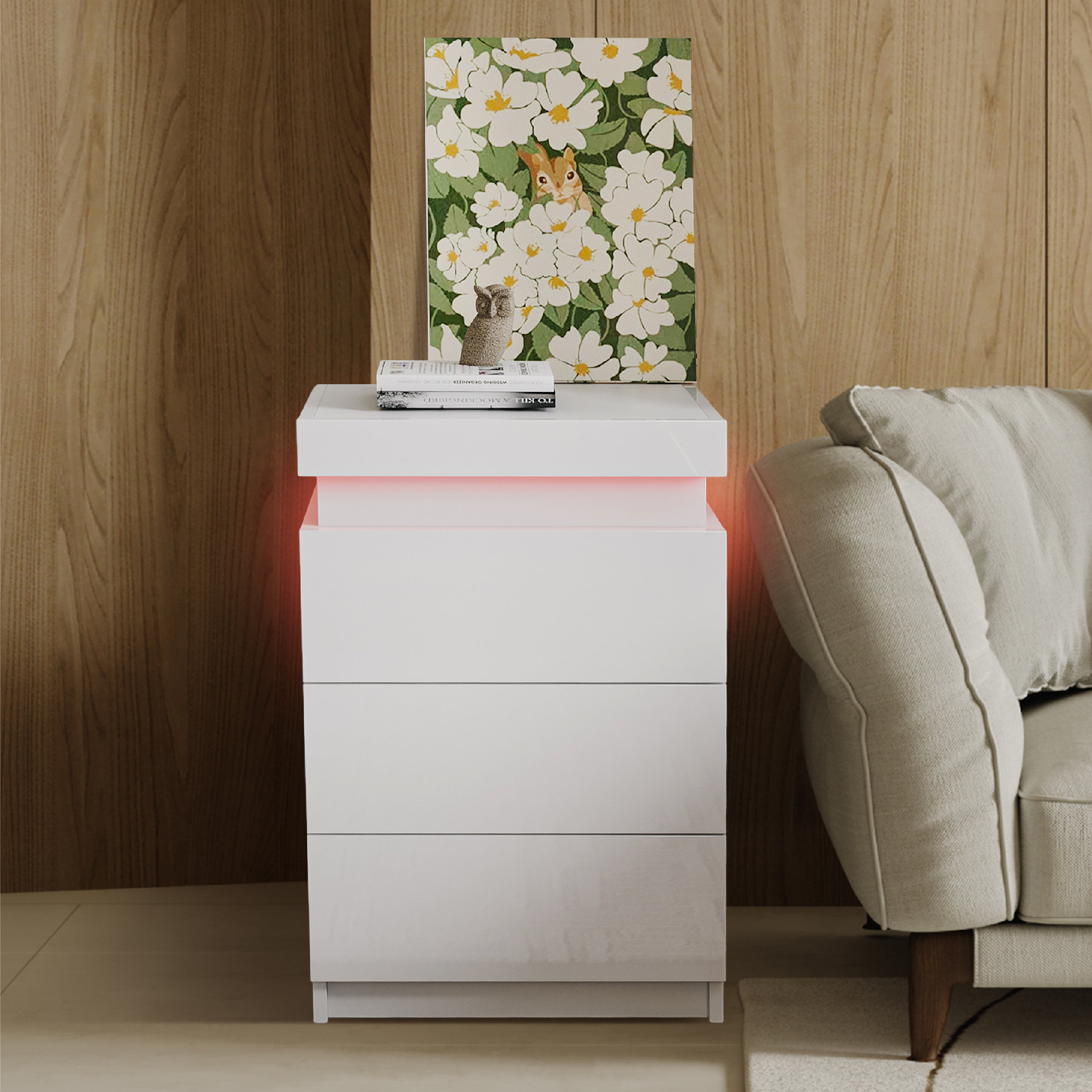 Magiccactus Modern High Gloss UV Night Stand With 3 Drawers & LED ...