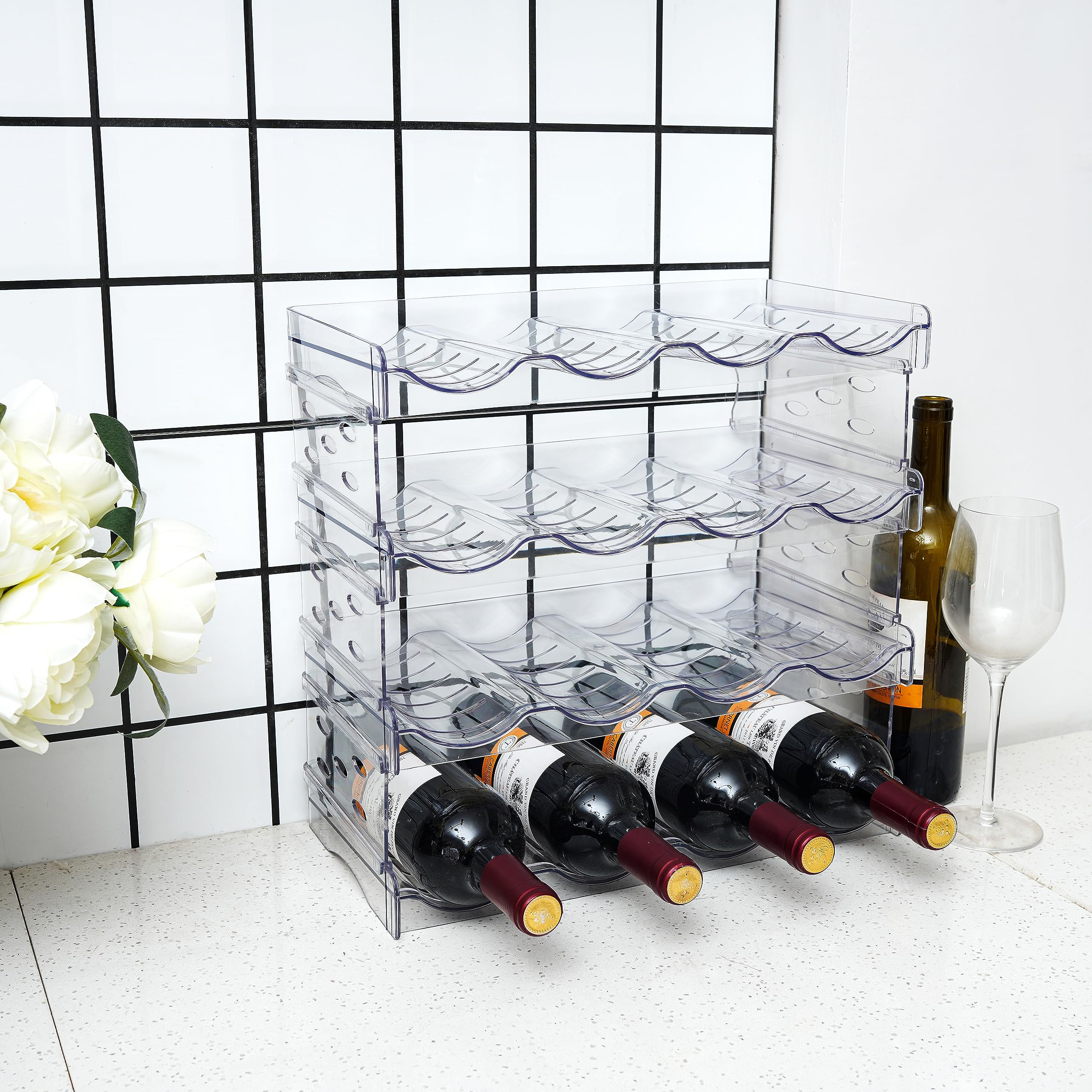 Rebrilliant Plastic Stackable Bottle Storage Holder Rack Holds 16 ...