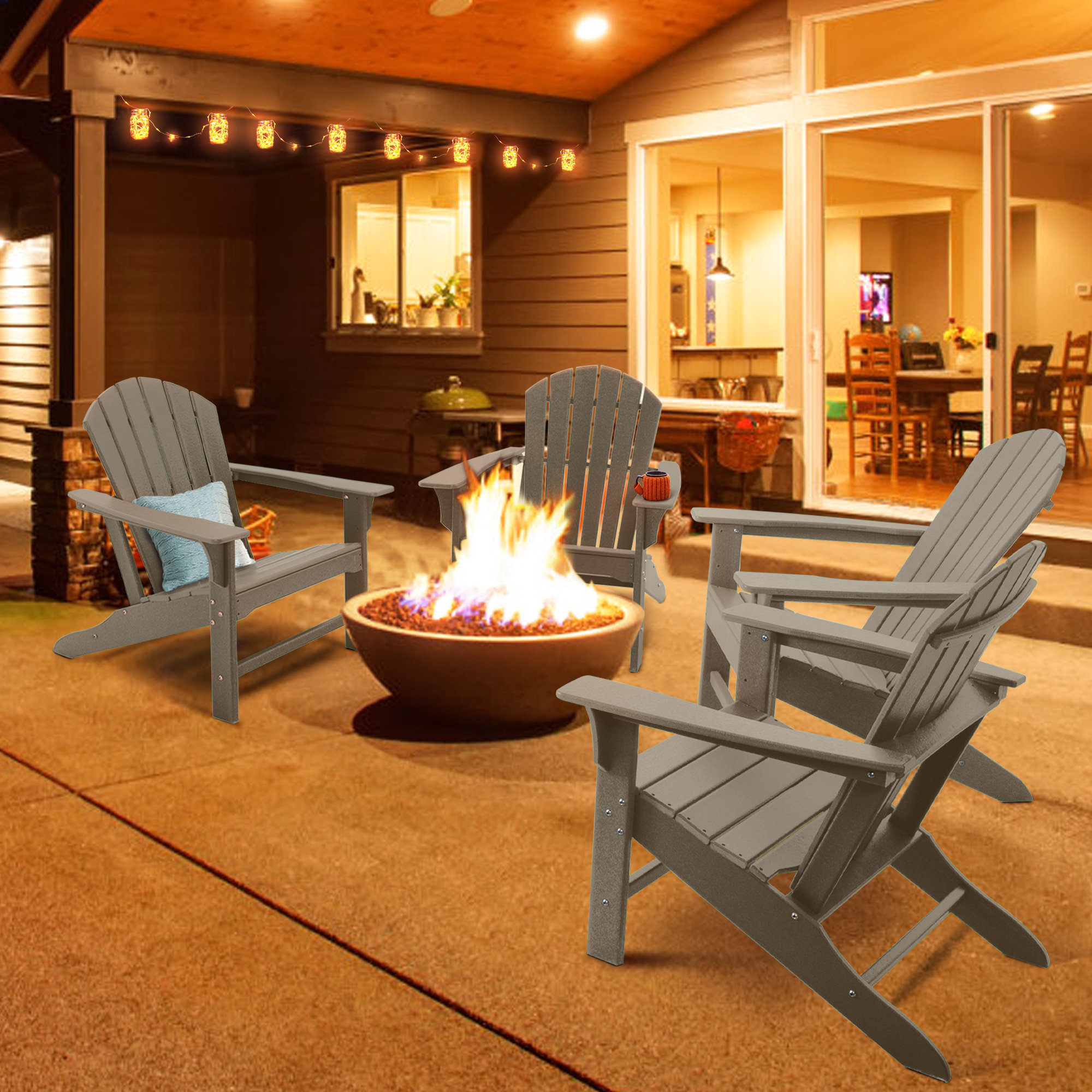 FOREST HOME 4pcs Color Weather Resistant Fire Pit Adirondack Chairs ...