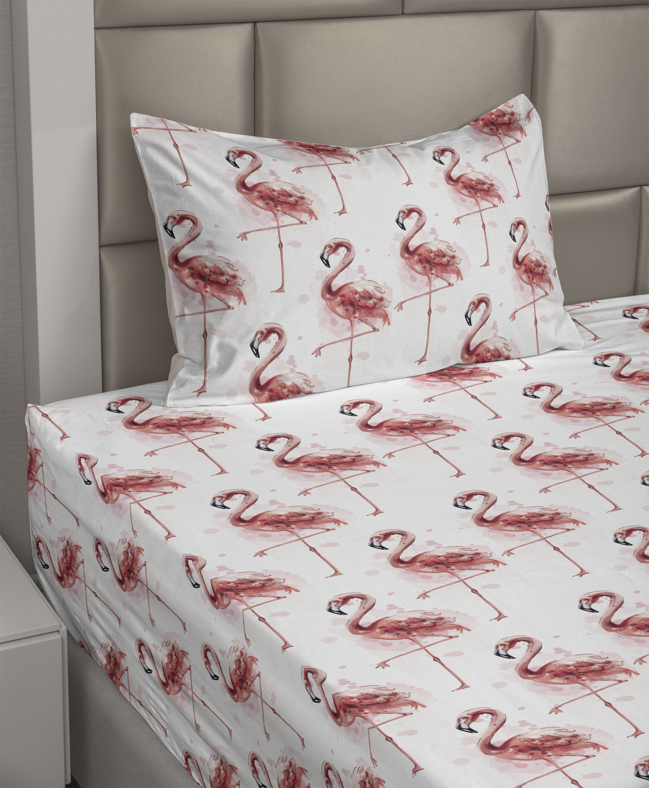 Ambesonne Flamingo Sheet Set Hawaiian Pattern Summer Pastel Pink Grey ...