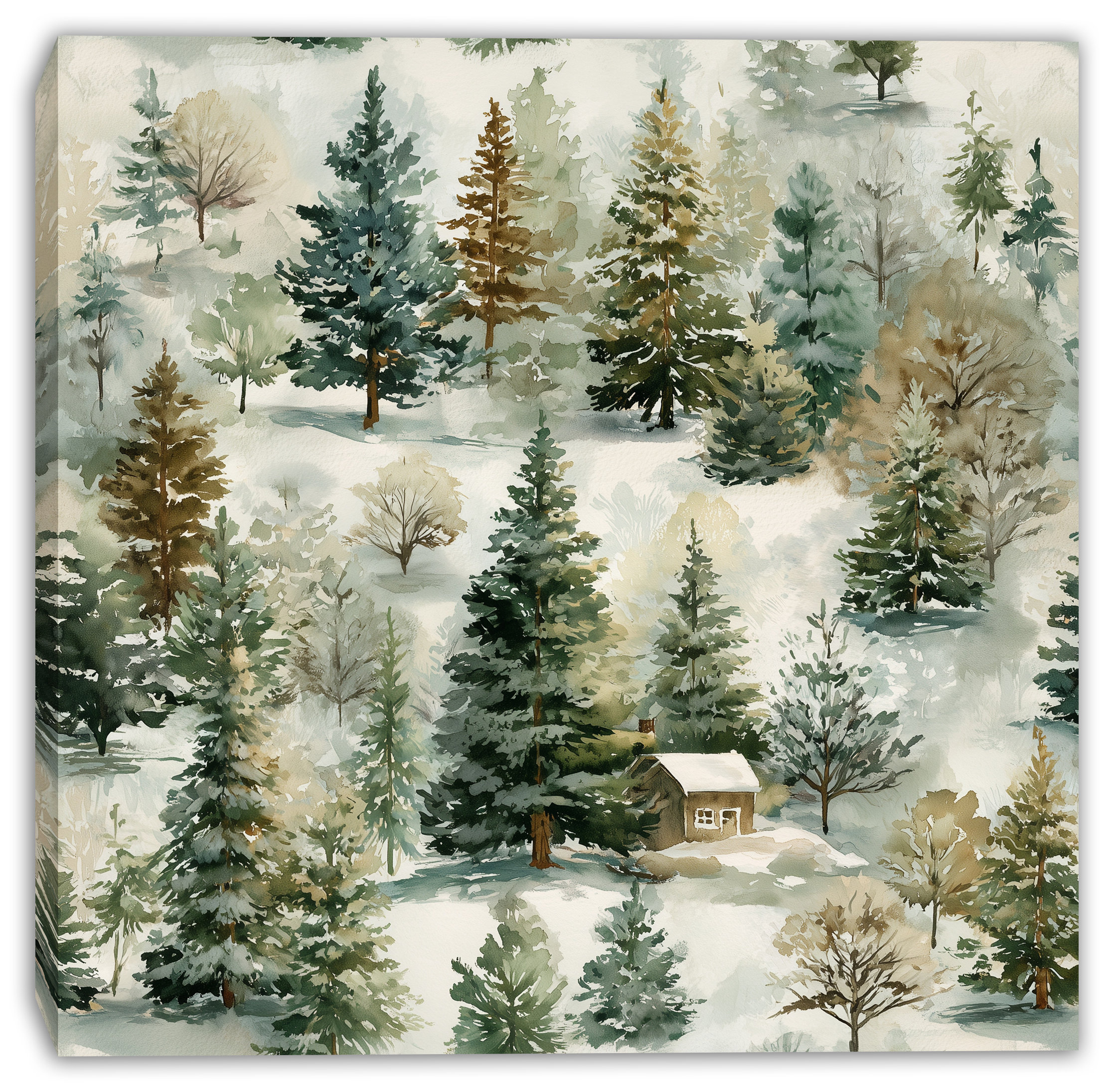 Ophelia & Co. Cabin in Evergreen Snowfall Wrapped Canvas Wall Art | Wayfair