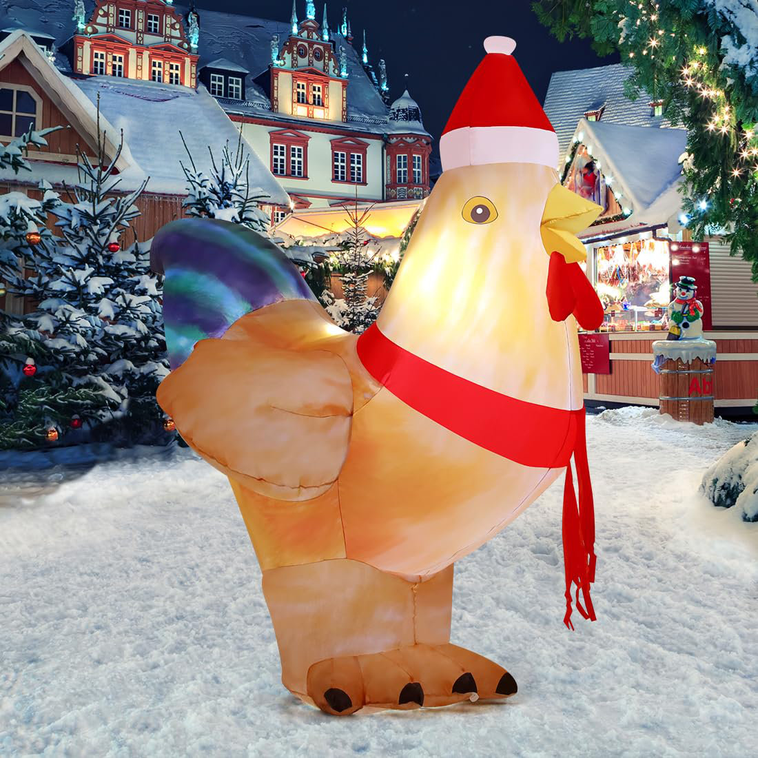GOOSH Christmas Inflatables 5.4 Ft Christmas Chicken Inflatable With ...