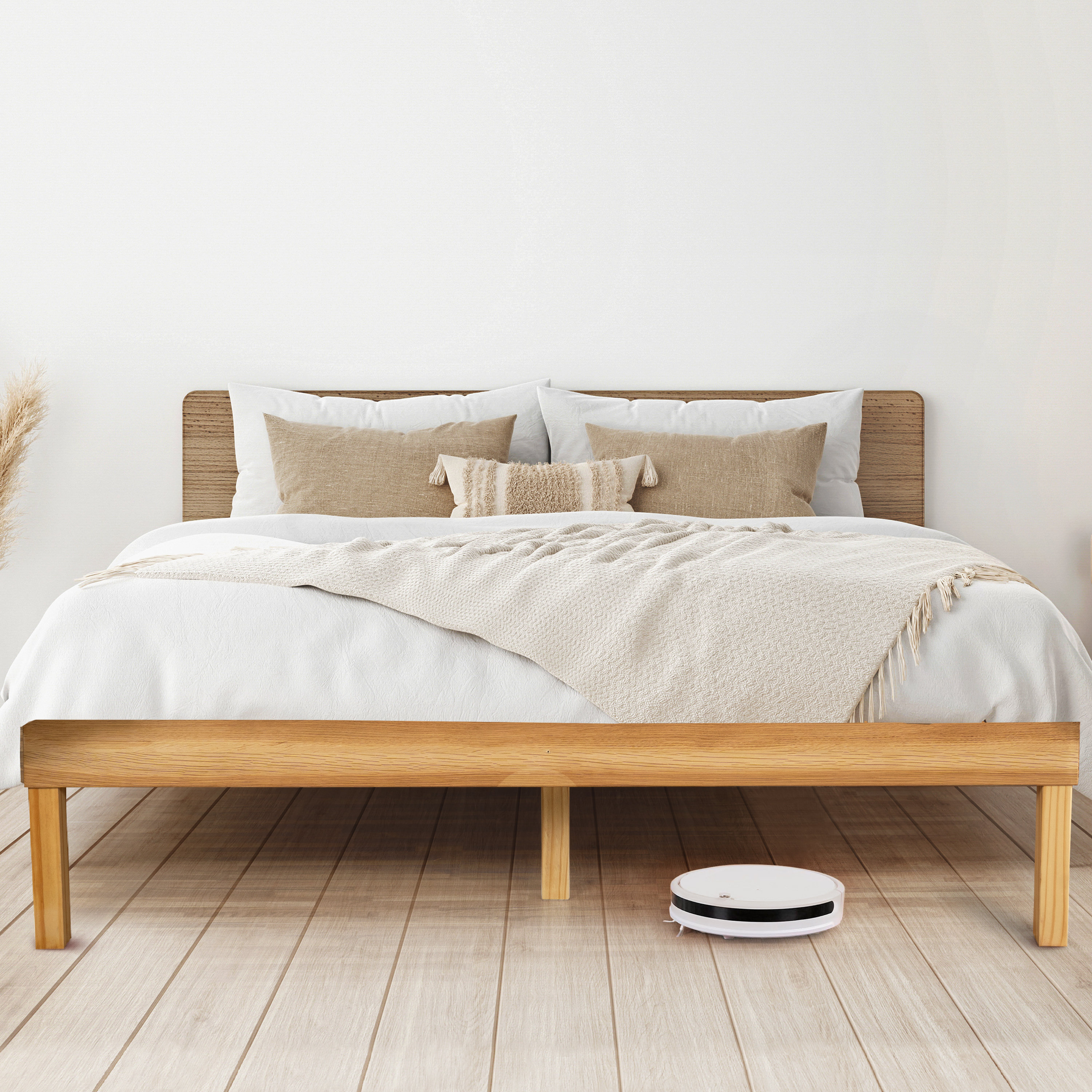 Ebern Designs 14 inch Solid Wood Platform Bed, No Squeak Bed Frame, No ...