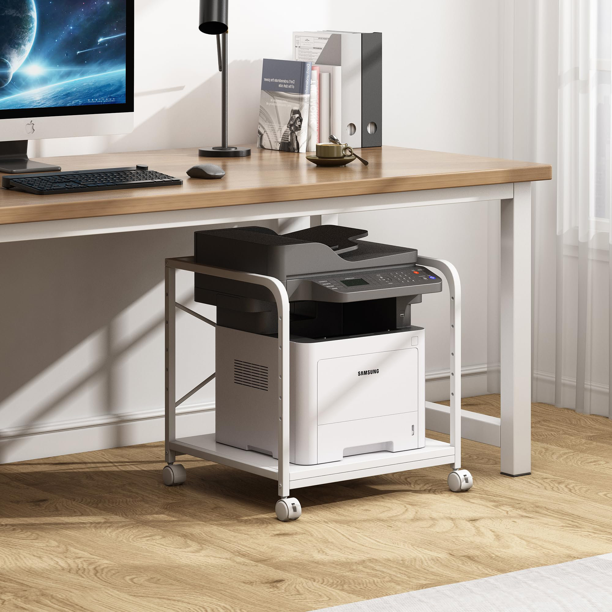 COAHAHA White 2-Tier Adjustable Printer Stand - Large Storage & Easy ...