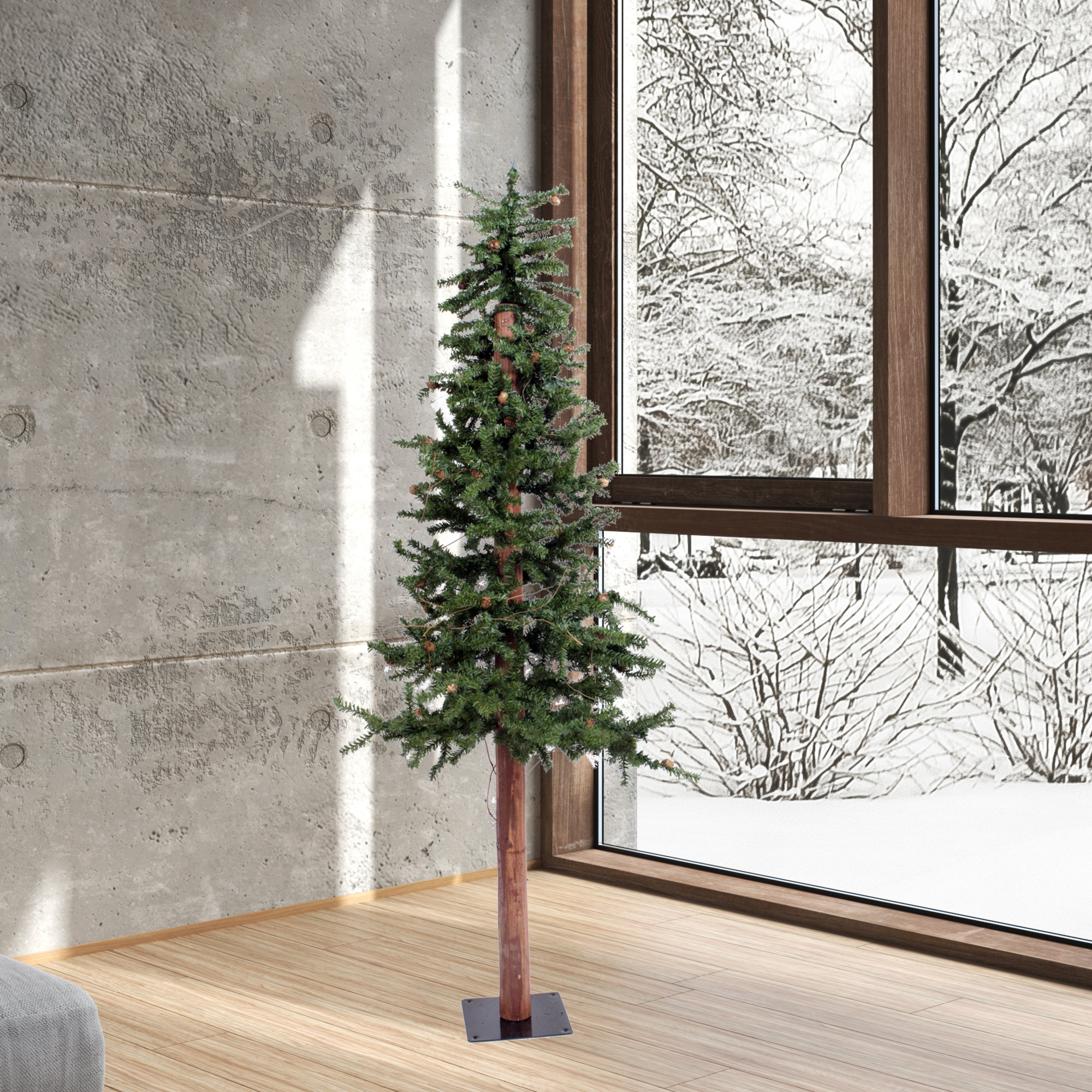 The Holiday Aisle® Artificial Alpine Tree with Pine Cones & Vine ...