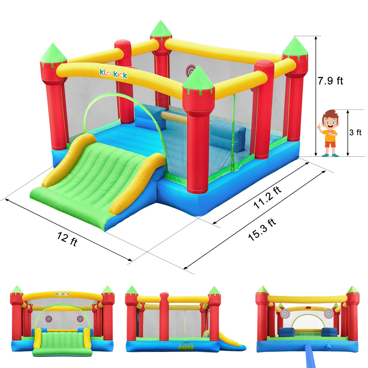 Klo Kick 15.3'x 12' 840D Large Bounce House Oxford Inflatable Bouncers ...