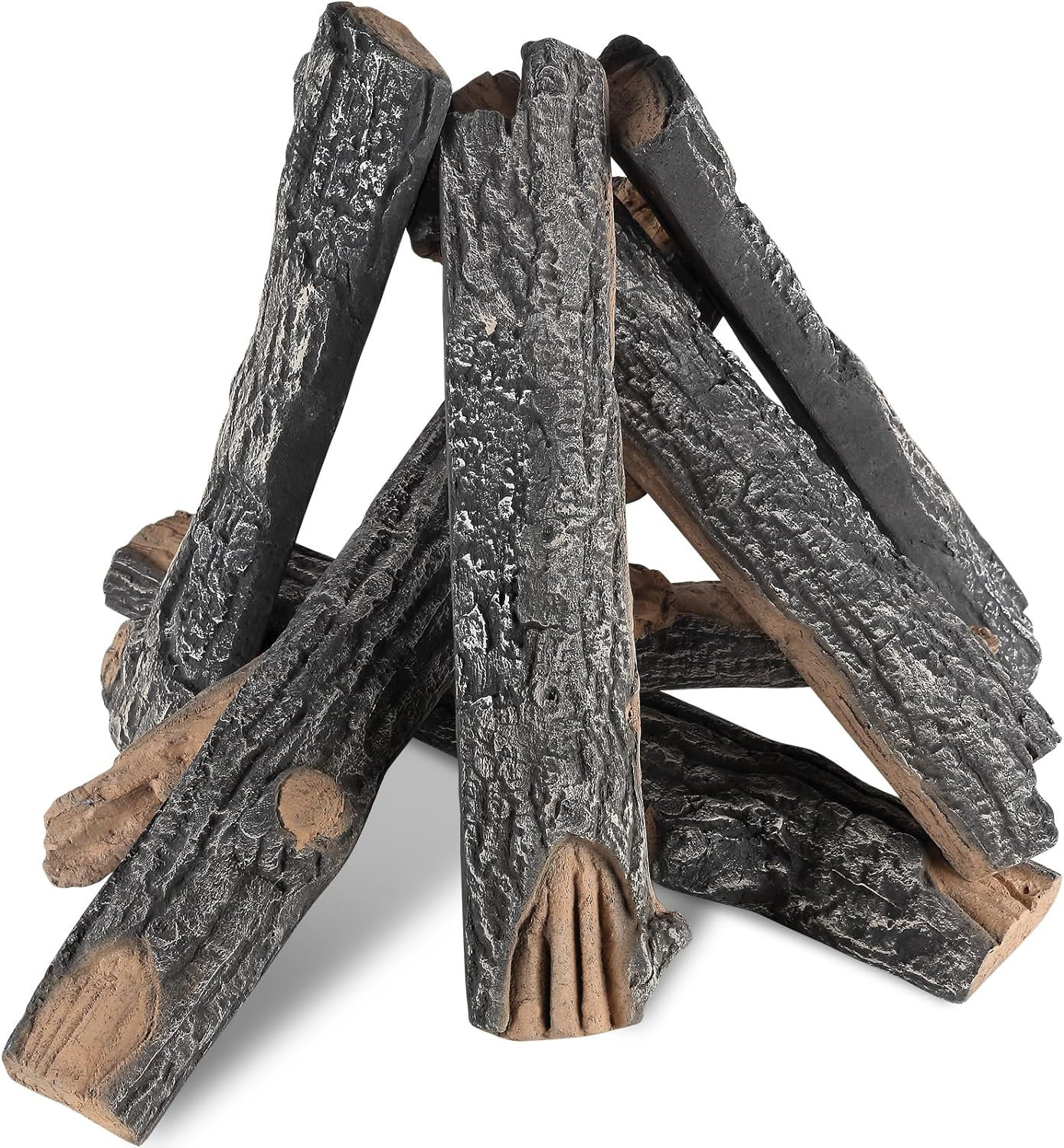 G & R PLUMBING ENTERPRISES, INC. 8 Pcs Oak Logs, Gas Fireplace Ceramic ...
